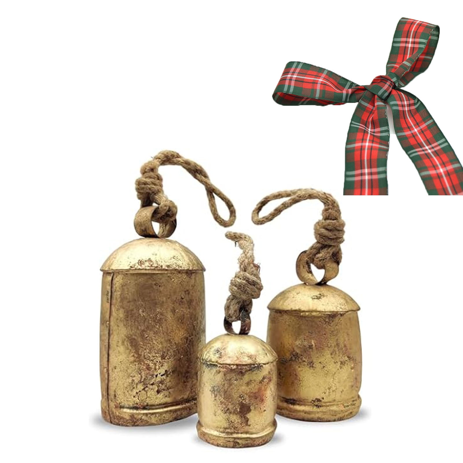 Moocorvic Set of 3 Metal Christmas Bells for Decoration Rustic-Brass ...
