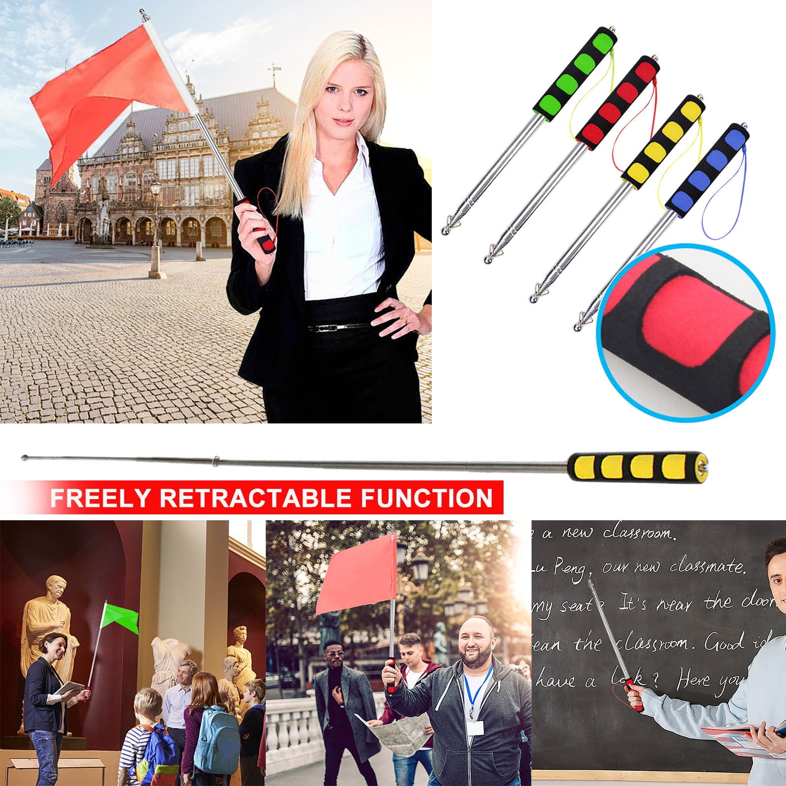 Moocorvic Telescopic Handheld Flag Poles,Portable Staff Lightweight ...