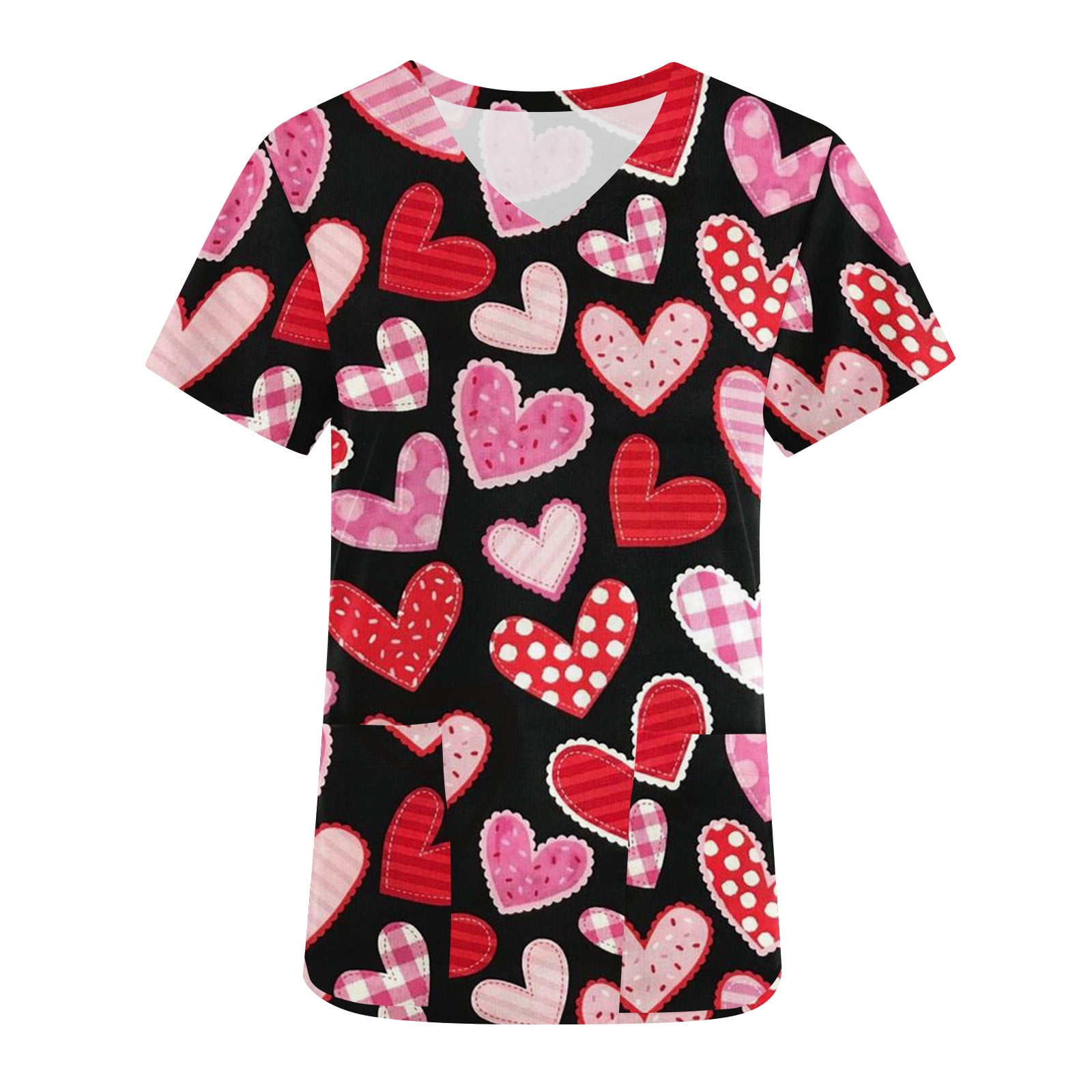 Moocorvic Womens Scrub Tops Cartoon Valentines Day Love Heart Printed V Neck Cute T Shirts