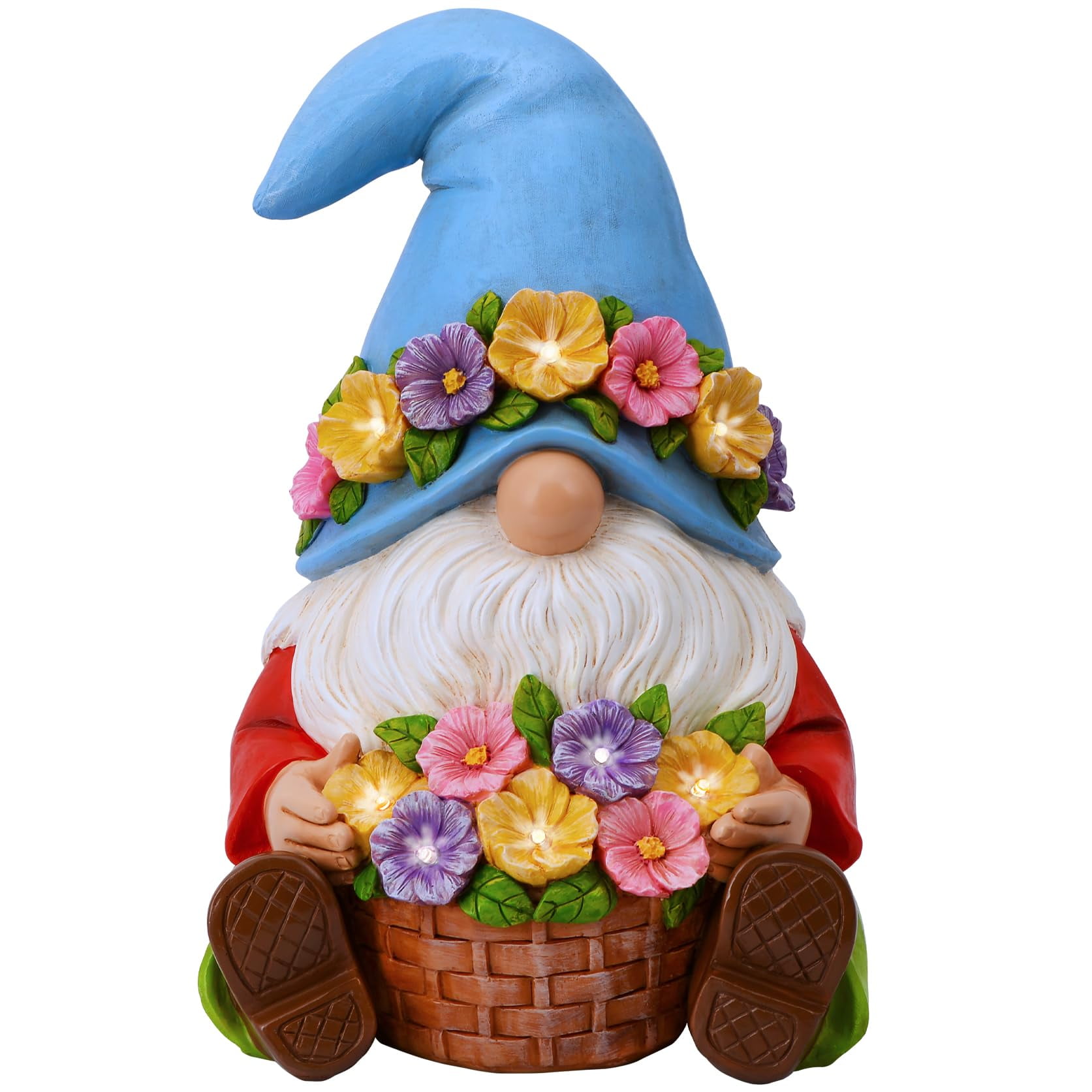 Mood Lab Garden Gnome - Solar Gnome Statue with Basket of Flowers - 9.25 Inch Tall Lawn Statue ...