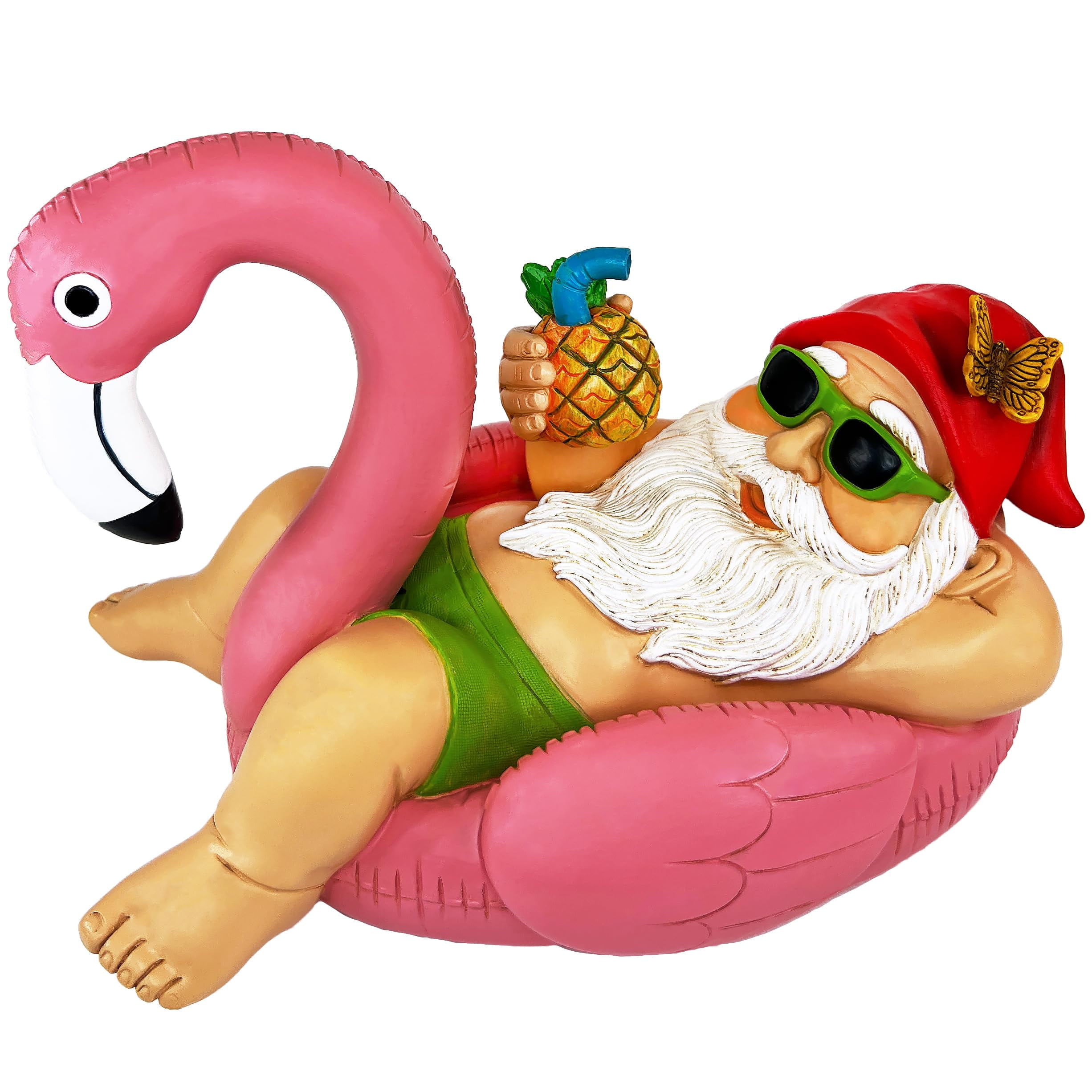 Mood Lab Garden Gnome on Flamingo - Funny Gnome Figurine - 8 Inch Depth Lawn Statue - for ...