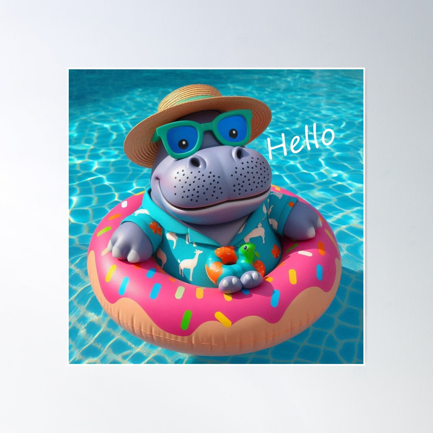 Moodeng ,Hippo Swimming In A Pool On Vacation Poster Wall Art, Modern ...