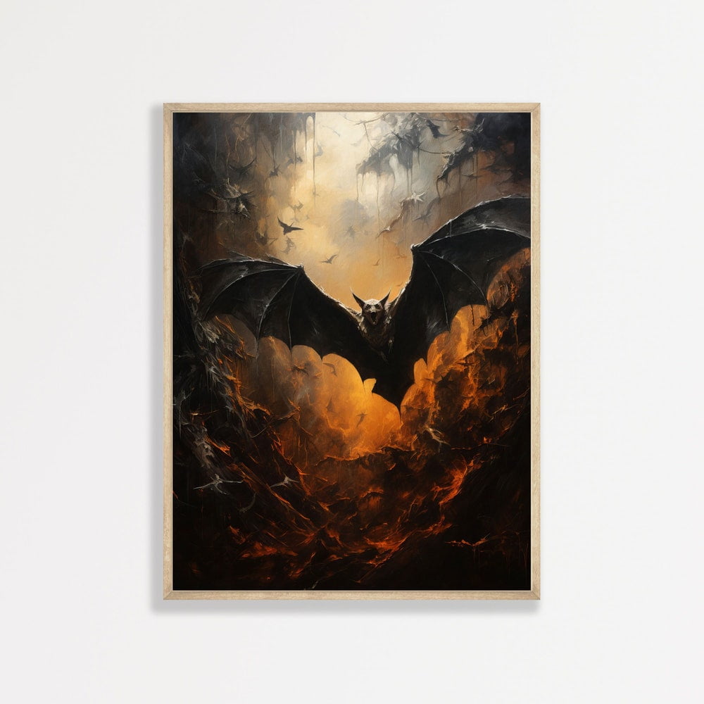 Moody Bat Painting, Antique Cottagecore Decor, Antique Dark Academia ...