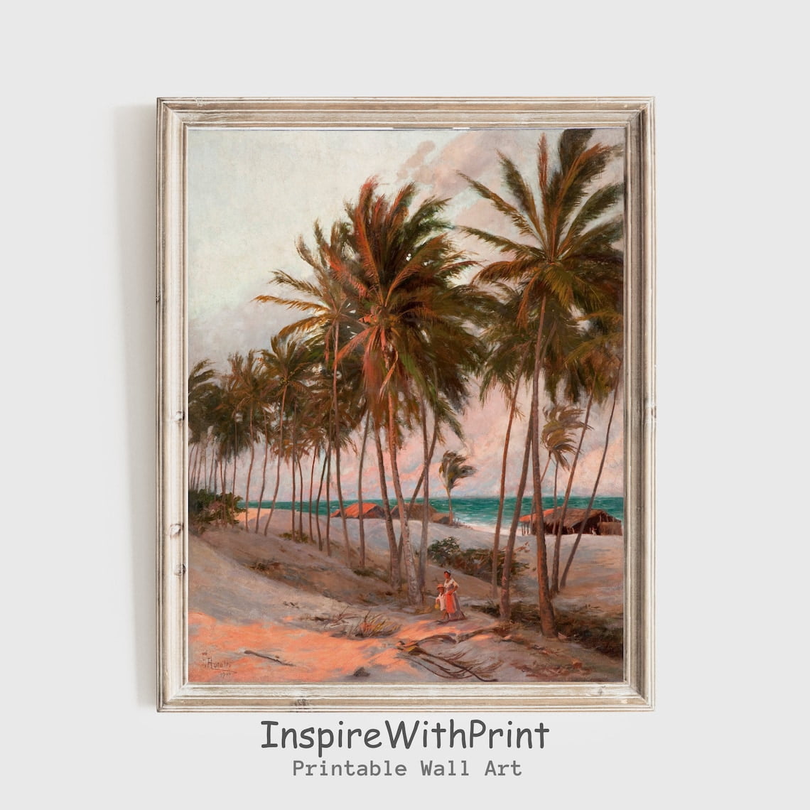 Moody Beach Palm Trees, Serene Beach Wall Art, Calming Coastal ...