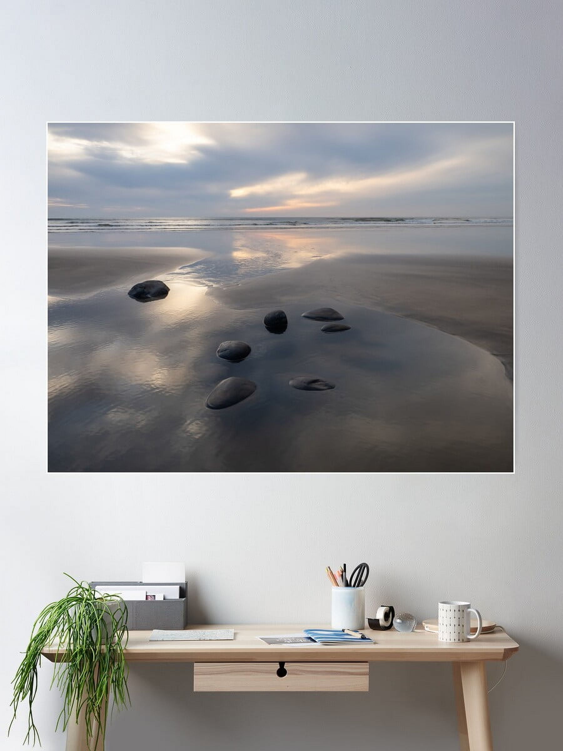 Moody Beach Reflections Poster Wall Art, Modern Wall Decor For Living ...