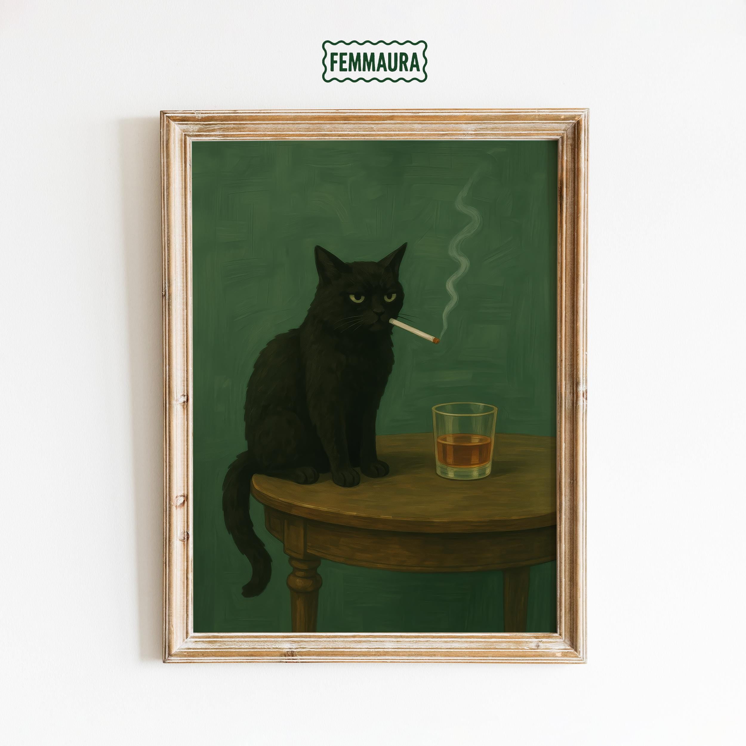 Moody Black Cat Poster – Smoking, Cat with Whiskey Dark Humor Wall Art ...