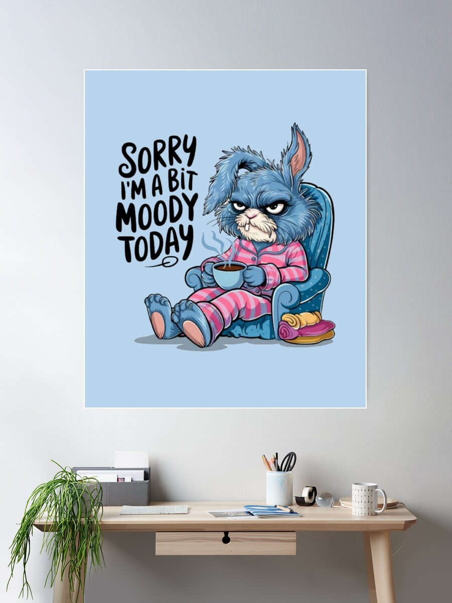 Moody Bunny Grumpy Morning Grouch Coffee Poster Wall Art, Modern Wall ...