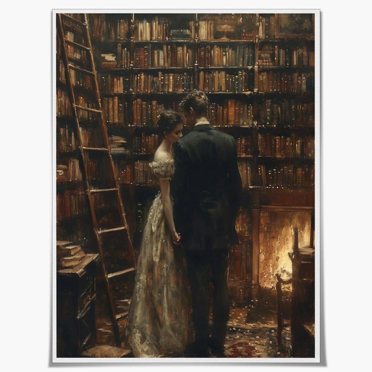Moody Calming Art Print Gothic Vintage Library Scene Painting Dark ...
