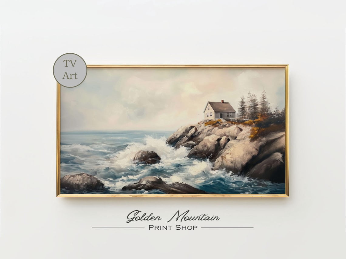 Moody Coastal Cottage, Summer Seascape, Ocean Waves, Vintage ...