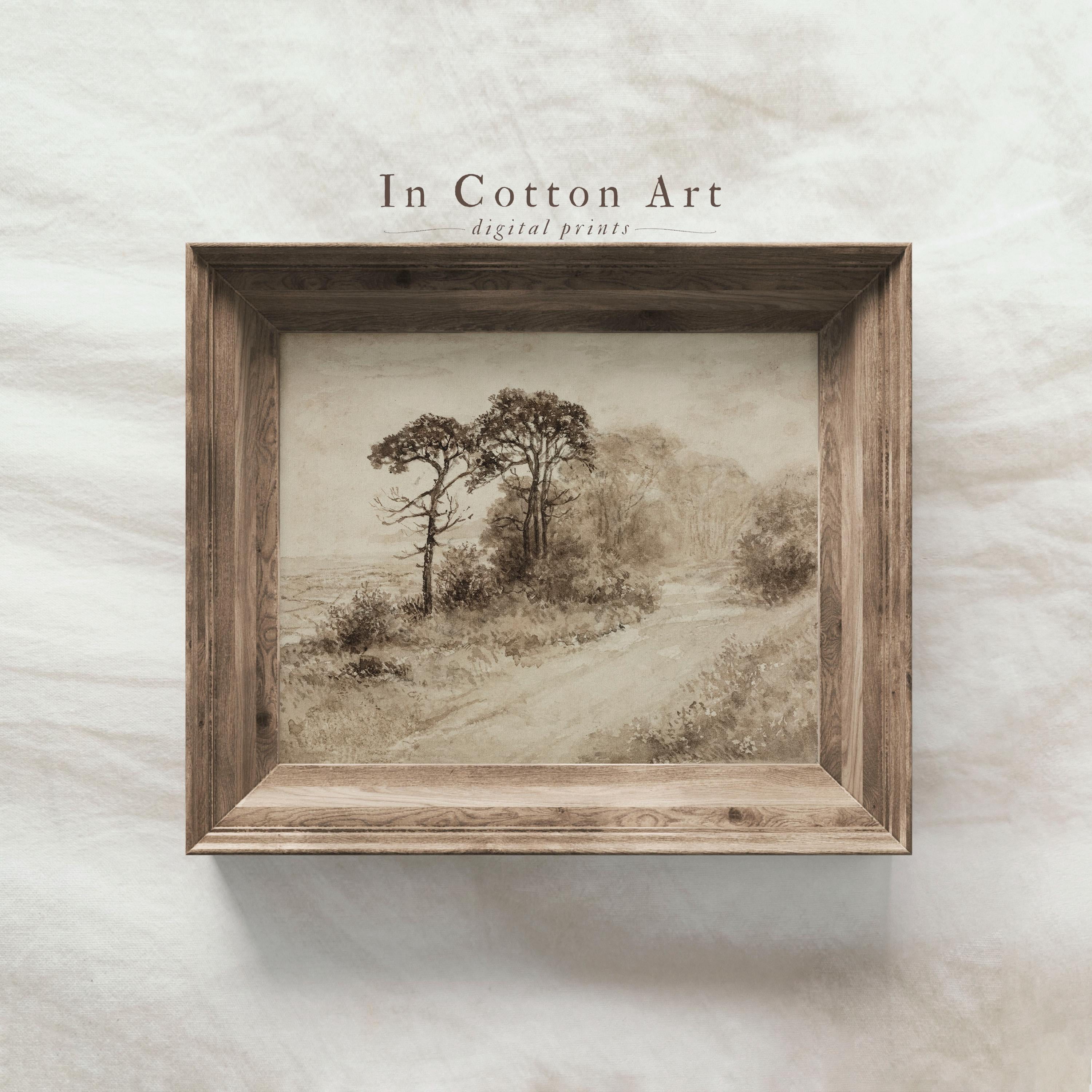 Moody Country Landscape / Neutral Rustic Tree Sketch Print / Country ...