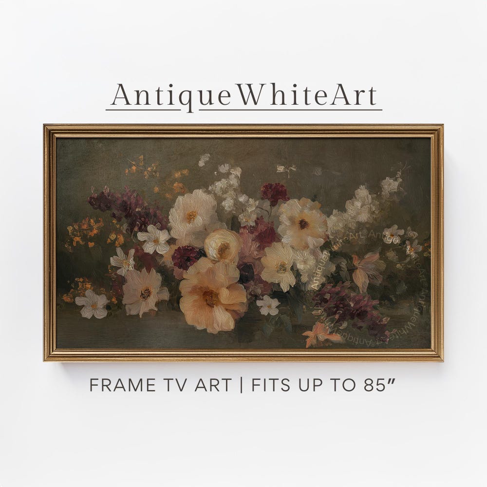 Moody Dark Floral Painting Fall Floral Art Vintage Screensaver Autumn ...