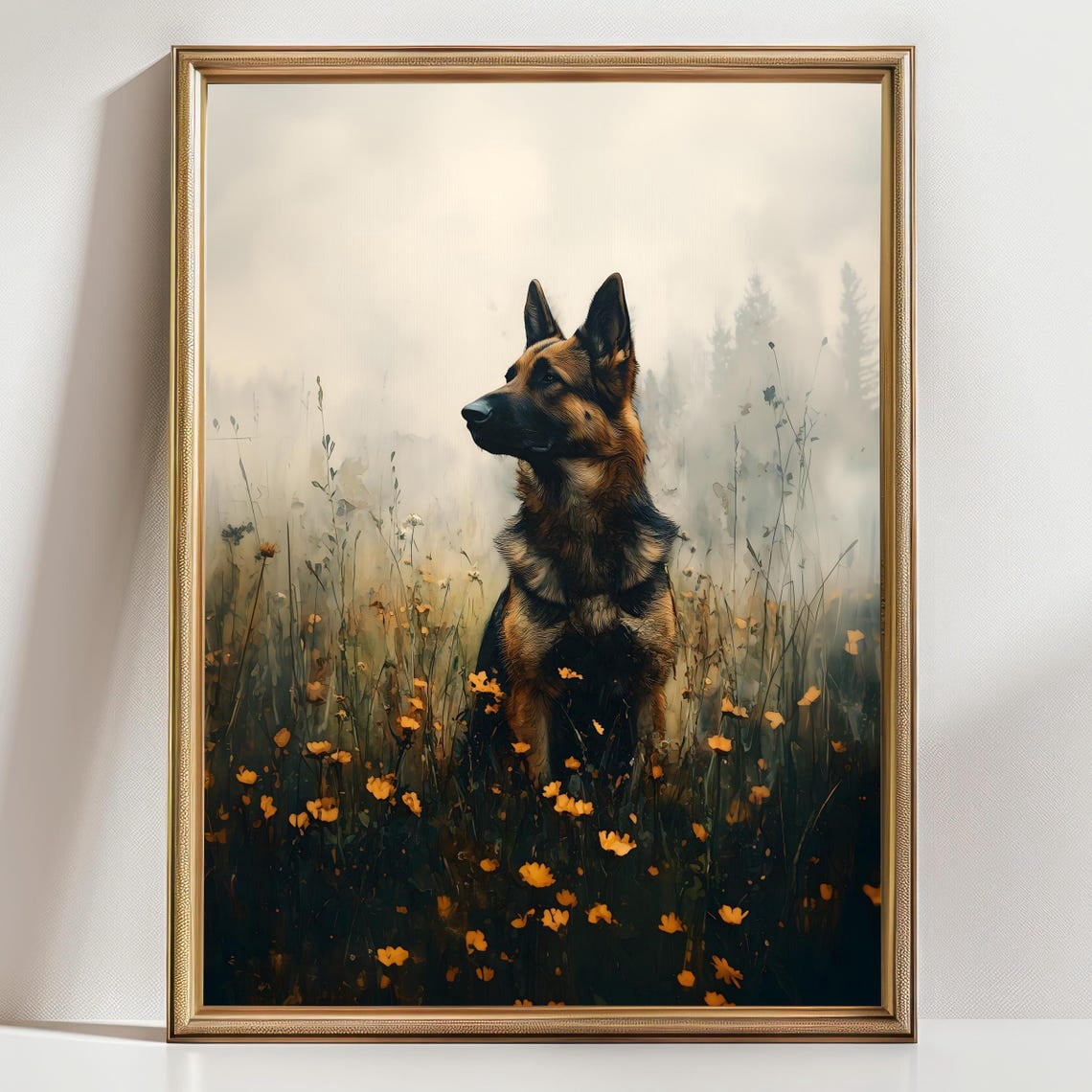 Moody Dark Wildflower German Shepherd Print Vintage Wildflower Painting ...