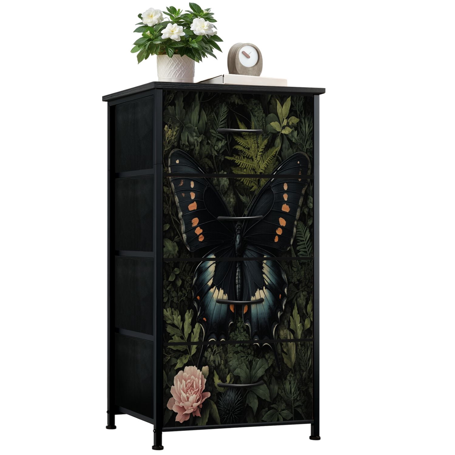 Moody Dresser for Bedroom with 4 Storage Drawers Dark Floral Plant ...