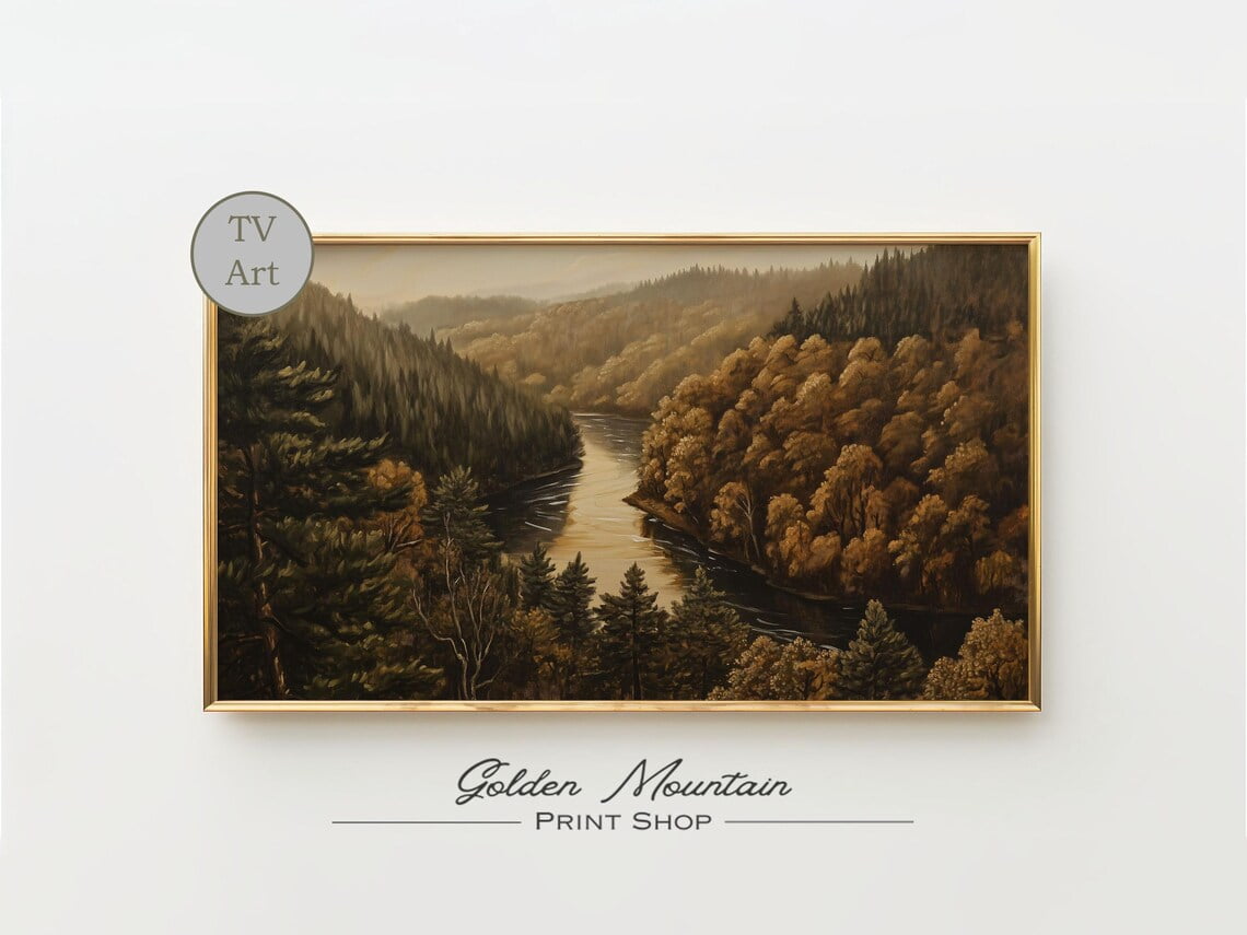 Moody Fall River, Moody Autumn Forest Landscape, Warm Toned, Rustic ...