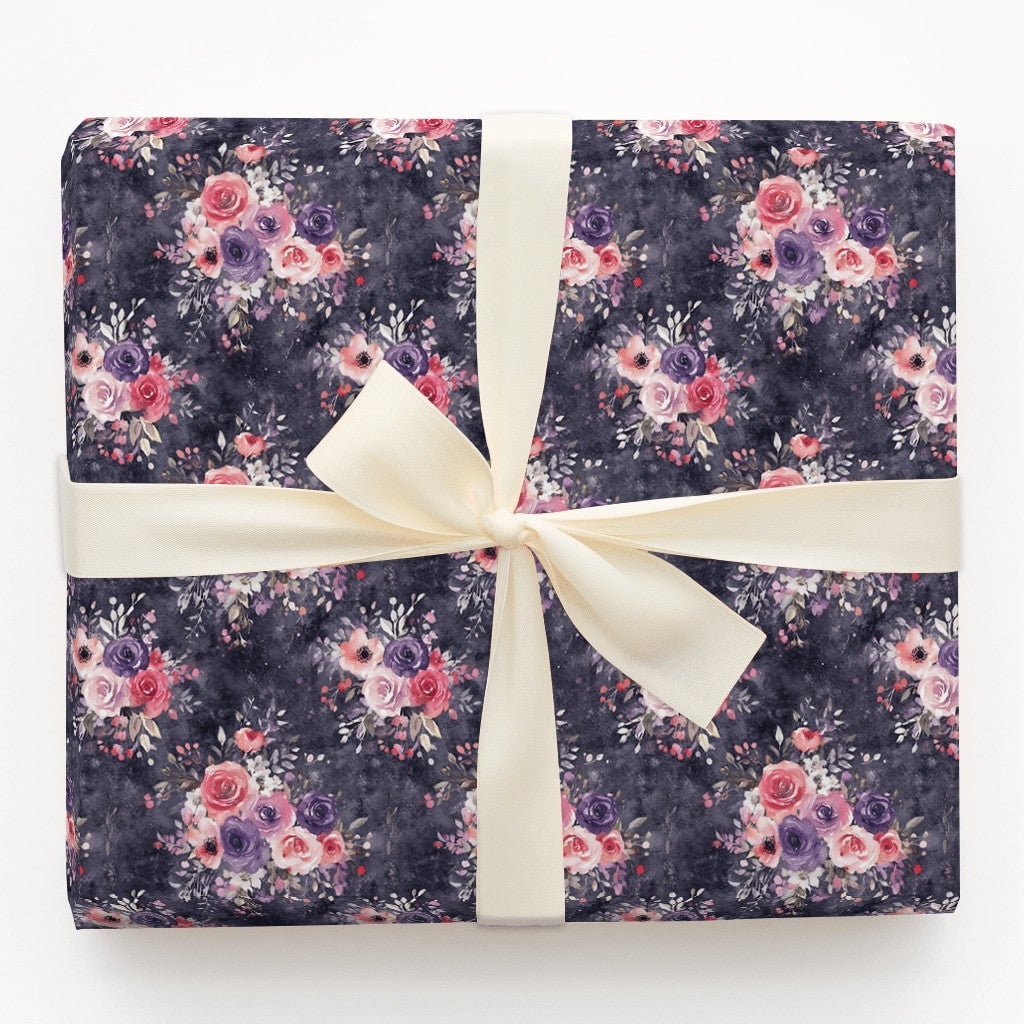 Moody Floral Watercolor Pink and Purple Rose Bouquets Gift Wrapping ...