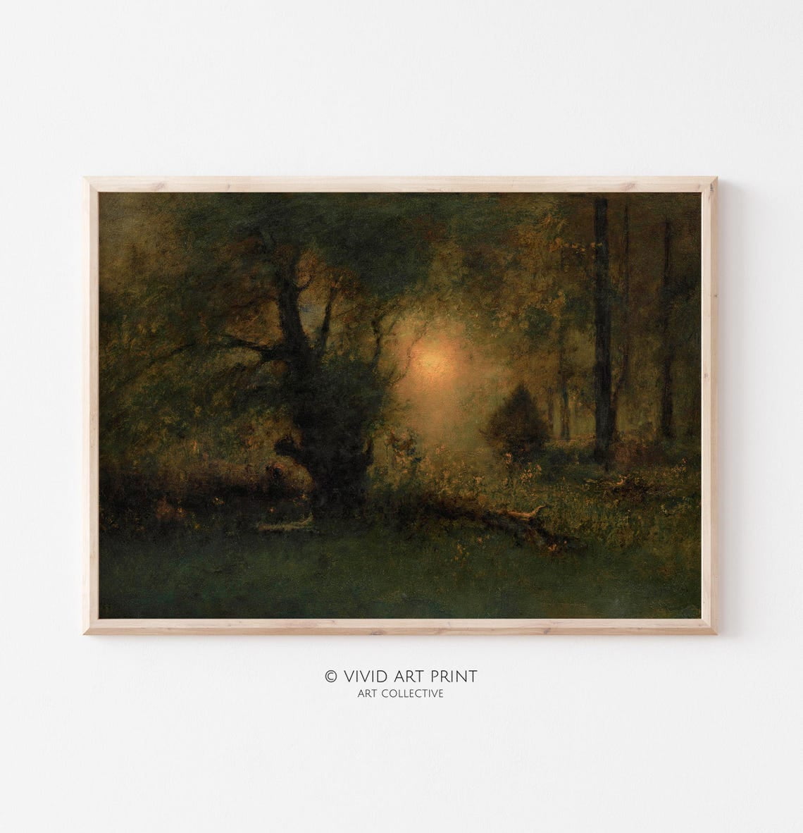 Moody Forest Vintage Muted Painting Wall Art, Rustic Ethereal Landscape ...