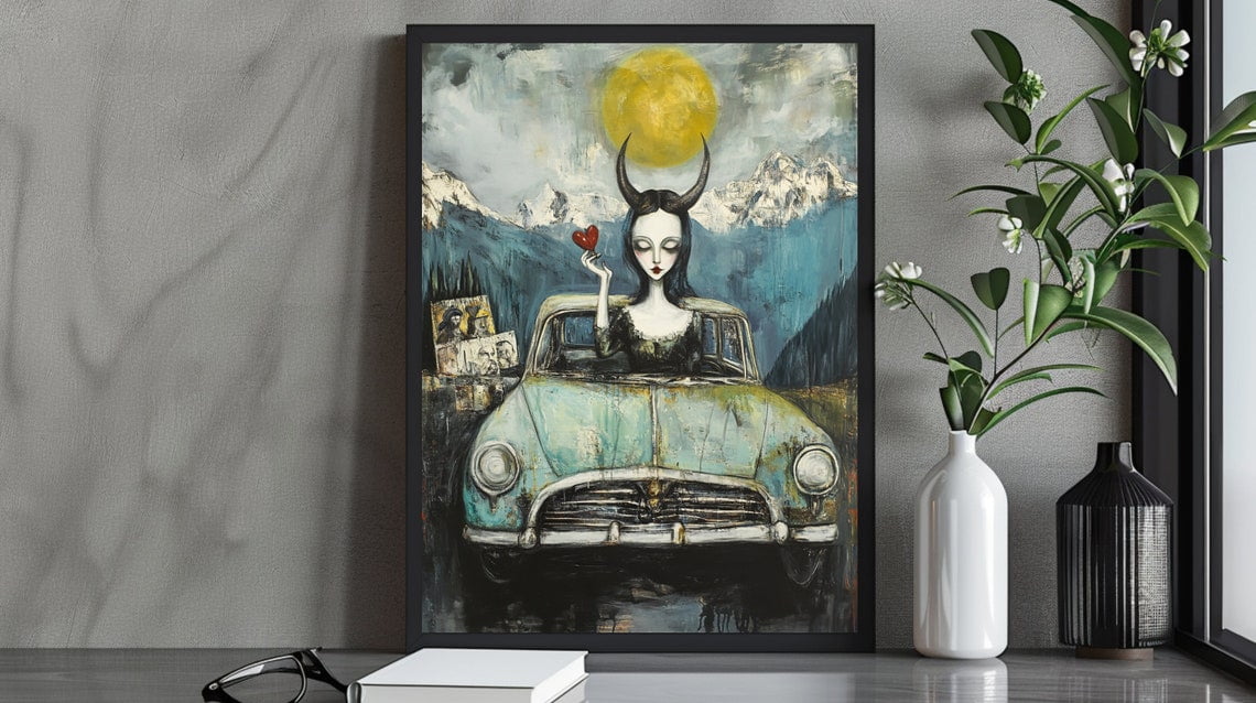 Moody Gothic Road Trip Art Print, Dark Fantasy Wall Decor, Surreal ...