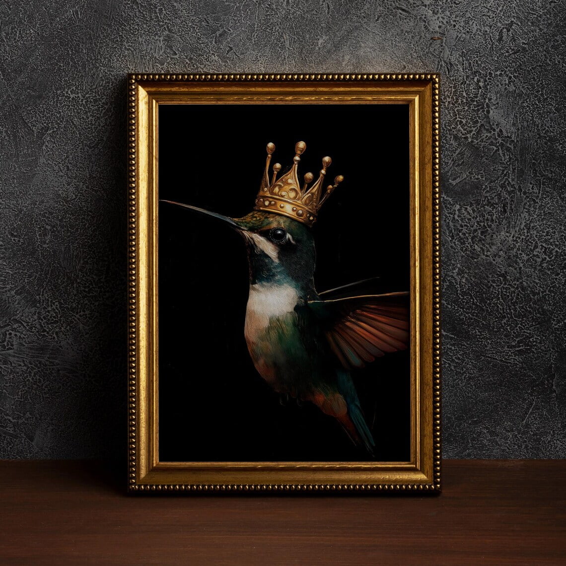 Moody Hummingbird With King Crown,Vintage Bird As King With Crown, Bird ...