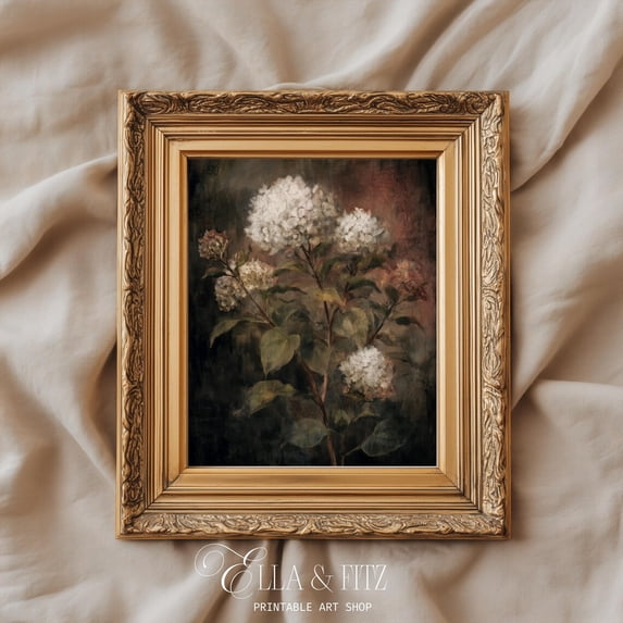Moody Hydrangea Floral Print, Dark Botanical Wall Art, Unframed Paper ...