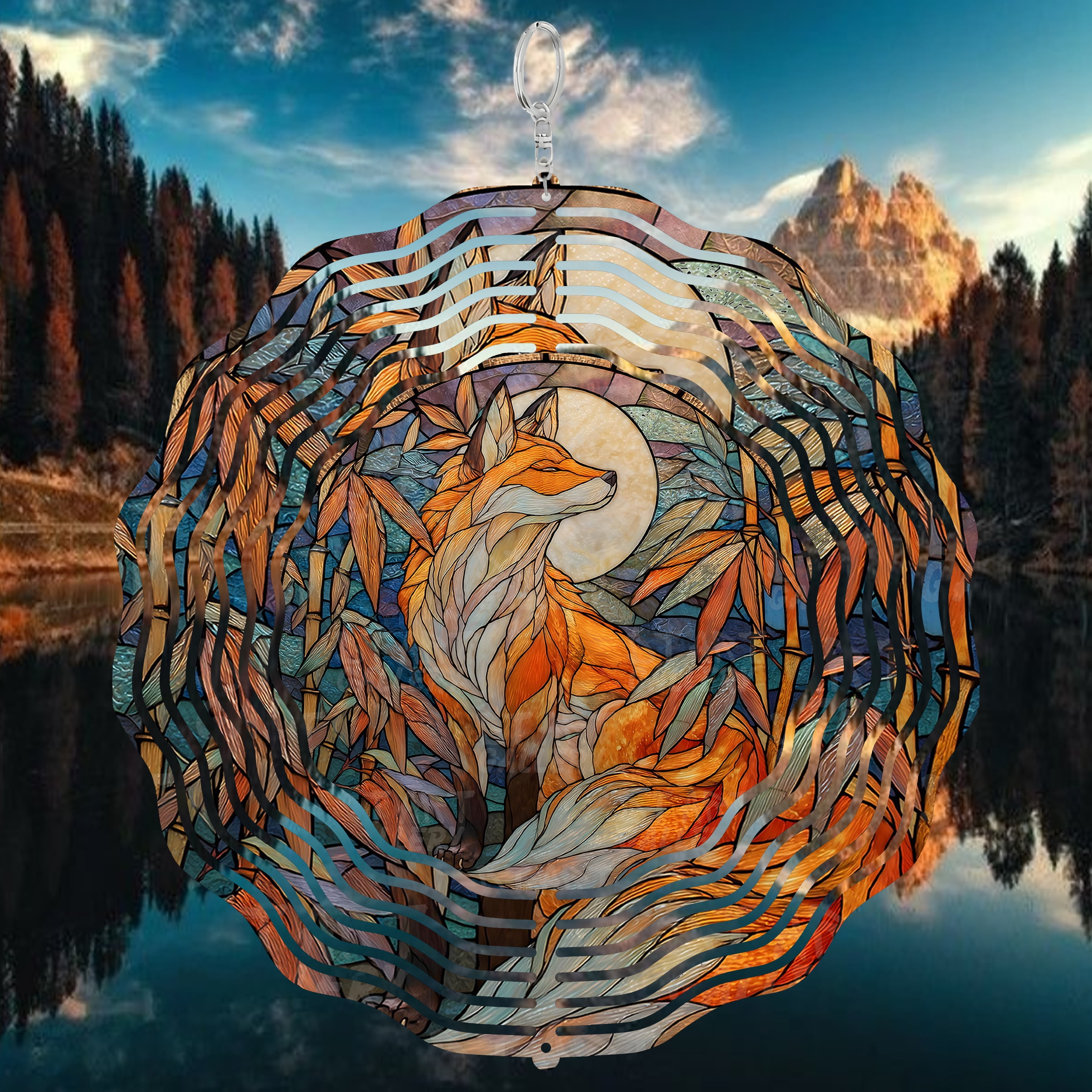 Moody Kitsune Fox Fantasy 3D Wind Spinner Sublimation Stainless Steel ...