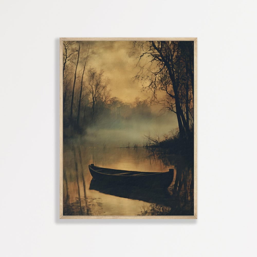 Moody Lake Painting Moody Vintage Night Landscape Wall Art Dark ...