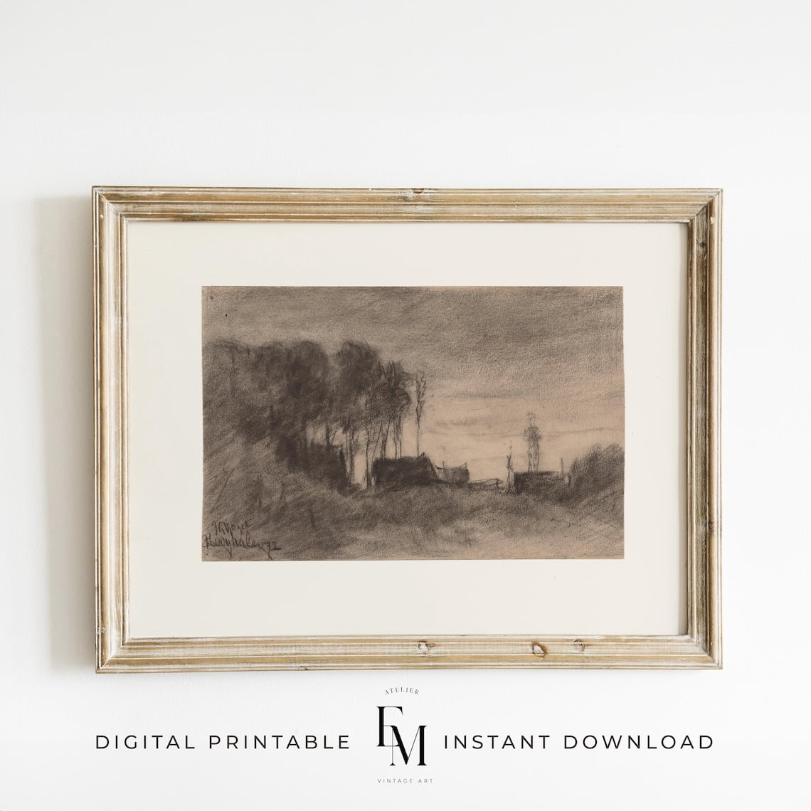 Moody Landscape Print Vintage Woodland Drawing Moody Wall Art Landscape ...