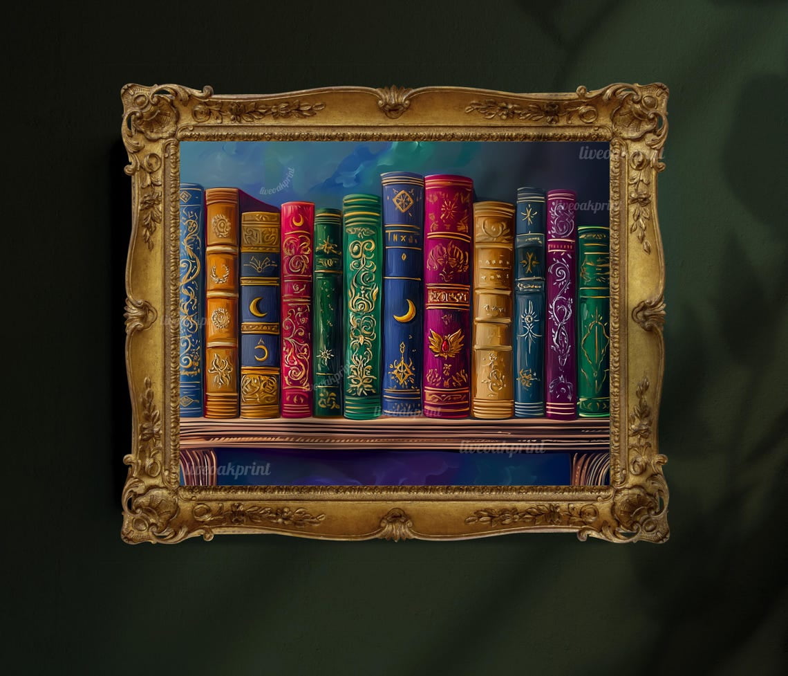 Moody Magical Bookshelf - Magic Shelf Of Books - Dark Academia Print ...