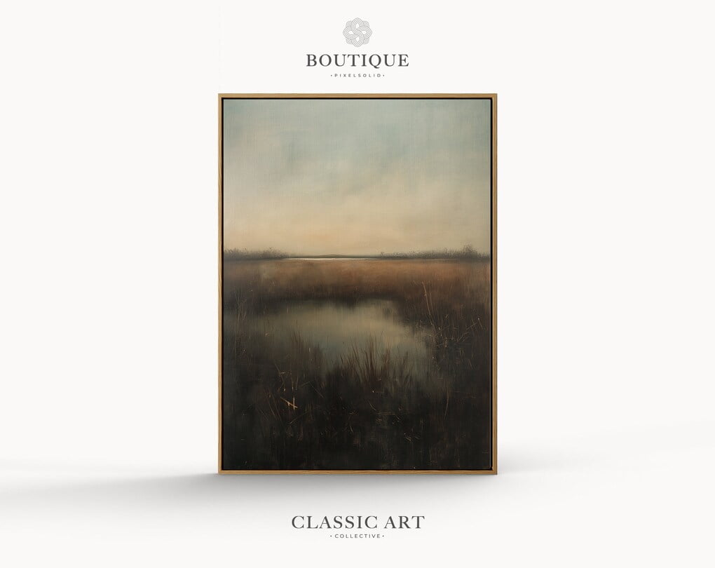 Moody Marsh Field Oil Painting, Earth Toned Art, Soft Farm House Decor ...