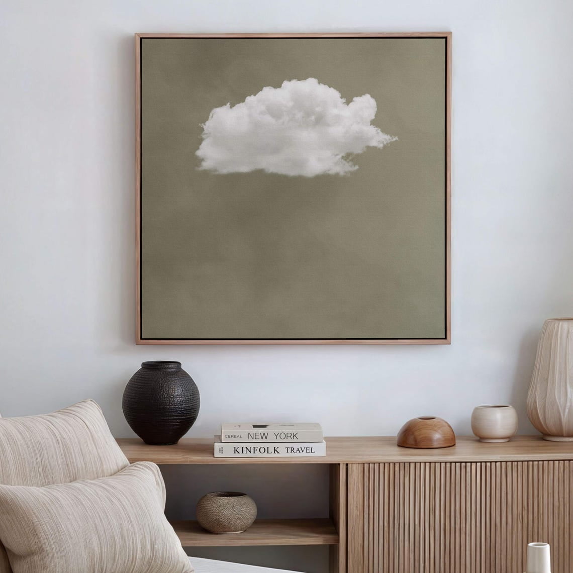 Moody Olive Green Cloud Wall Art, Large Simple Print, Abstract Living ...
