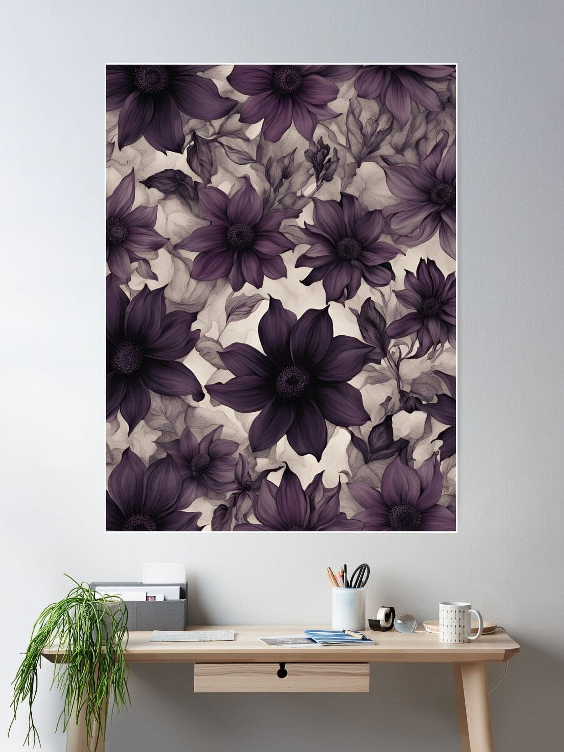 Moody Purple Flowers Poster Wall Art, Modern Wall Decor For Living Room ...