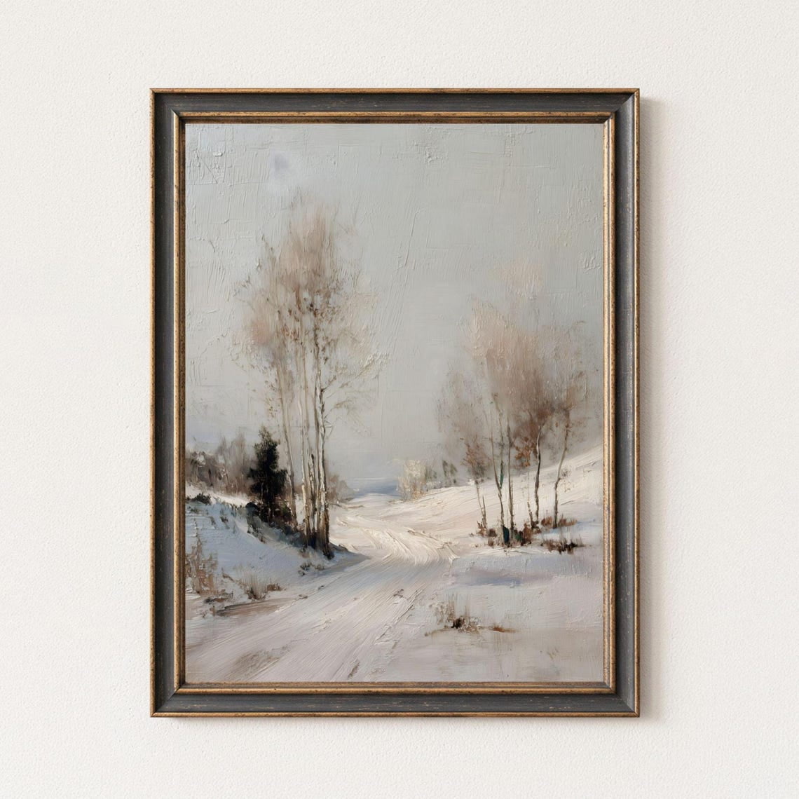 Moody Snowy Landscape Print, Vintage Winter Cottage Wall Art, Rustic ...