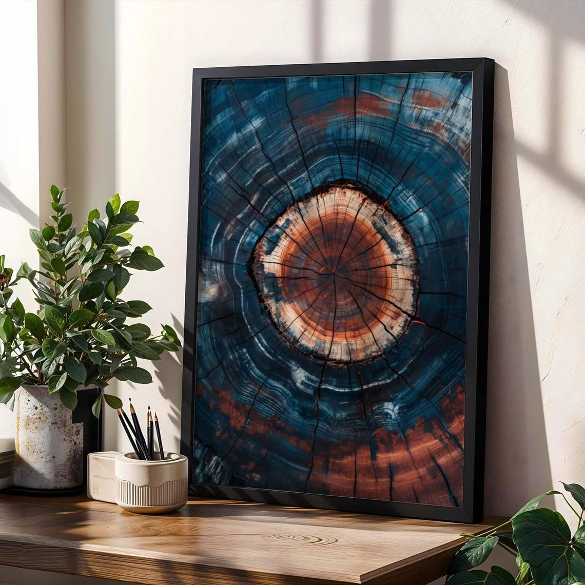 Moody Tree Ring Wall Art, Abstract Colorful Tree Ring Wall Decor, Dark ...