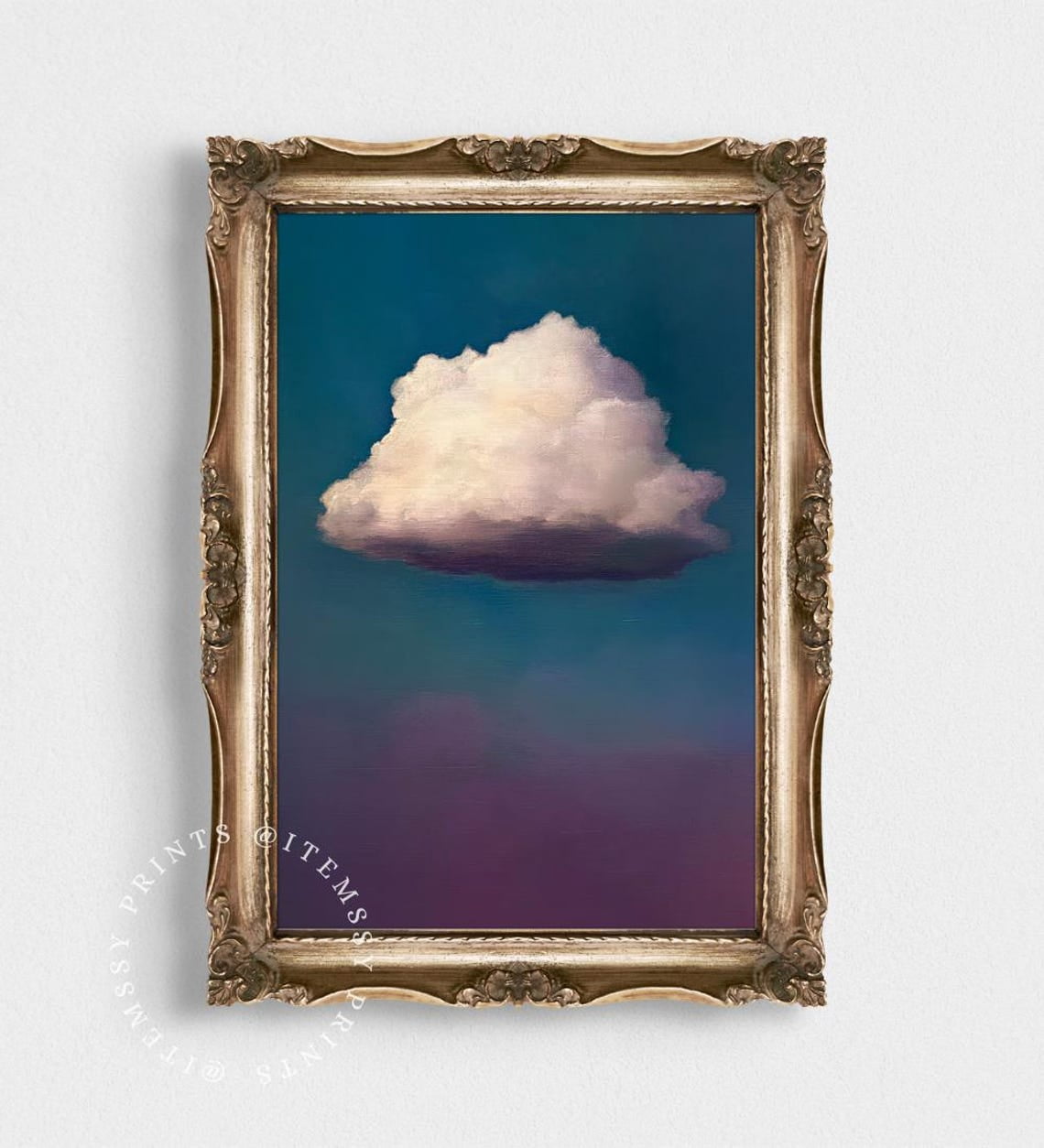 Moody Vintage Navy Cloud, Antique Poster, Cloudy Wall Art, Vintage ...