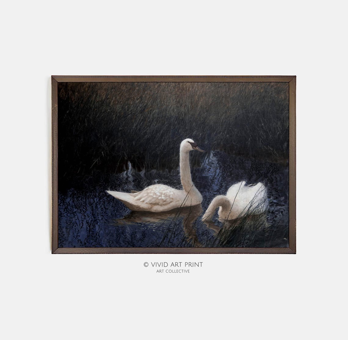 Moody Vintage Swans Art Classic Realist Farmhouse Home Decor Vivid Art ...