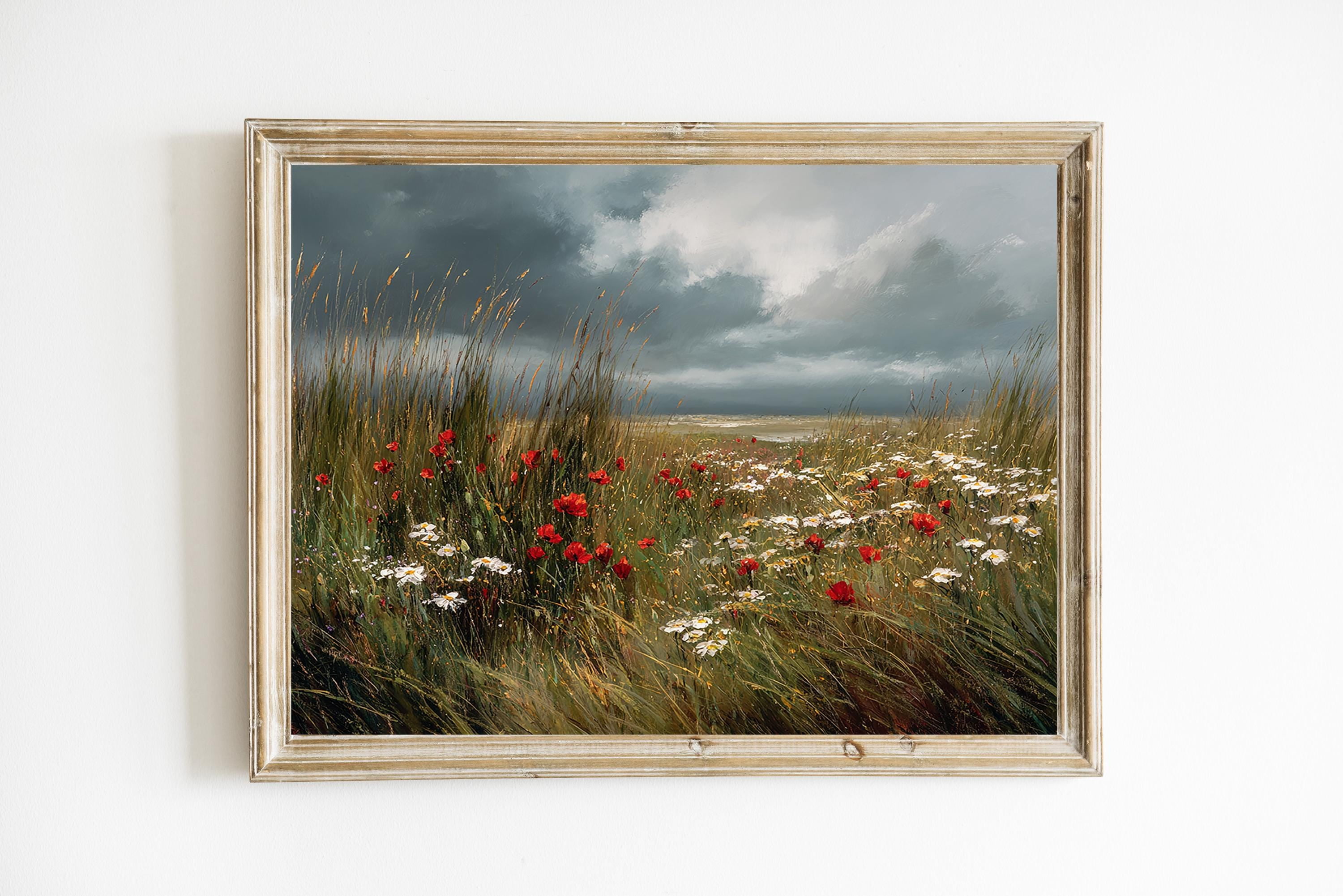 Moody Wildflower Print Poster Cottage Landscape Vintage Countryside ...