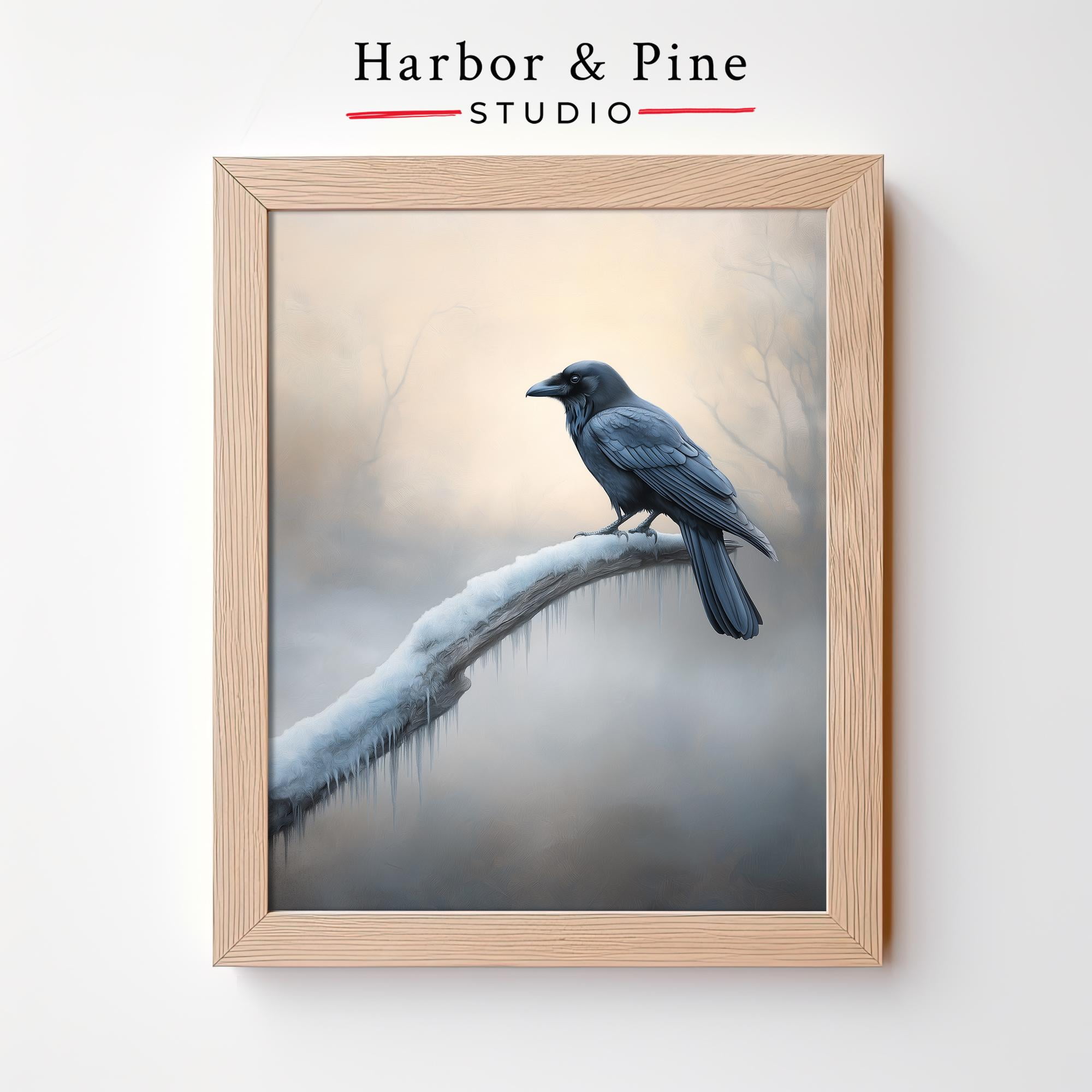 Moody Winter Raven On Snowy Branch Printable Art, Dark Nature Scene ...