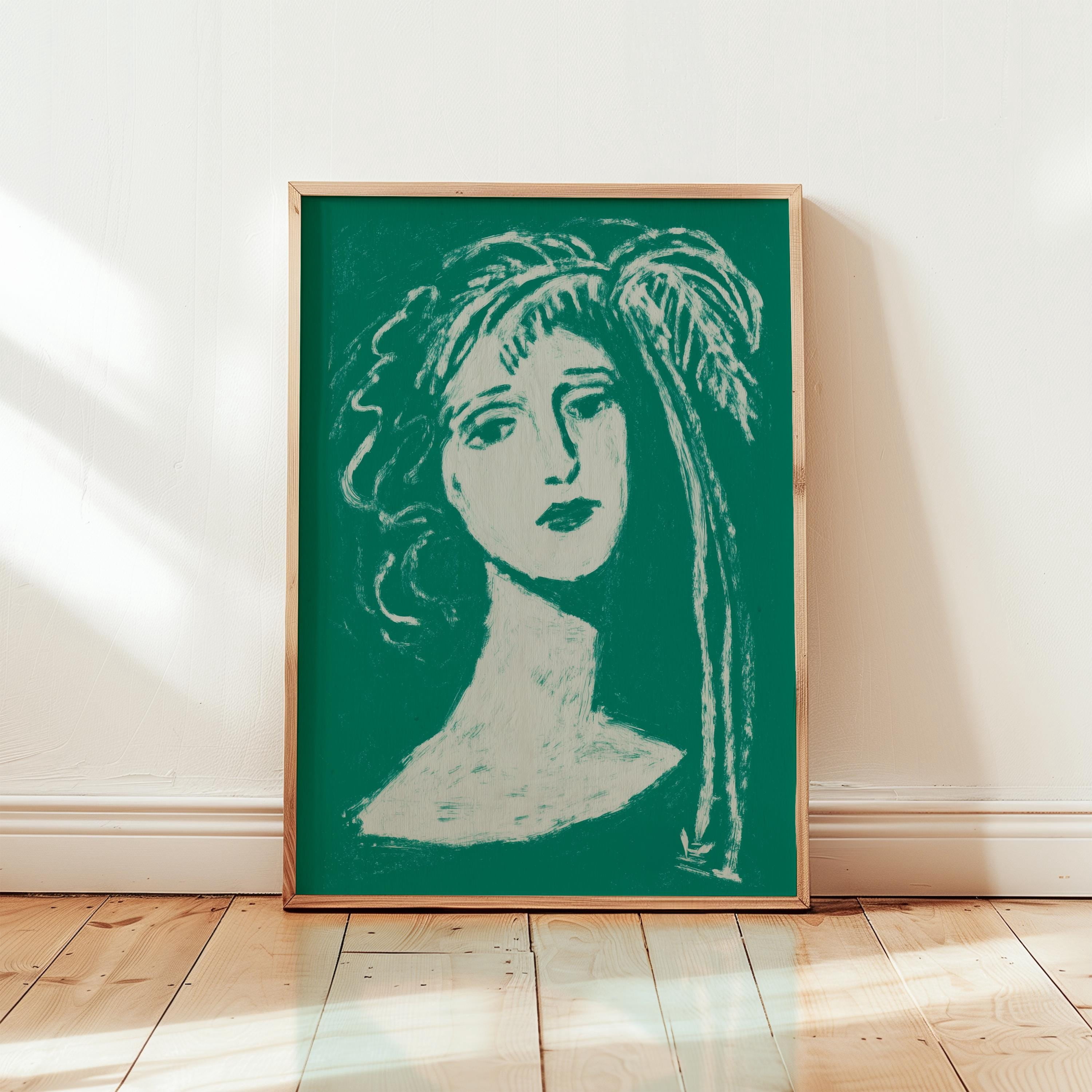 Moody Woman Portrait Vintage Sketch Art Chalk Drawing Modern Wall Art ...