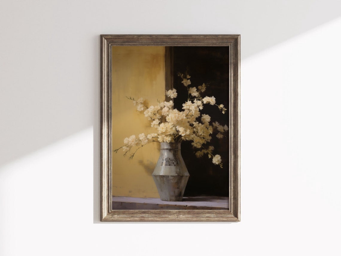 Moody Yellow Floral Dark Academia Wall Art, Unframed Paper Print Size ...