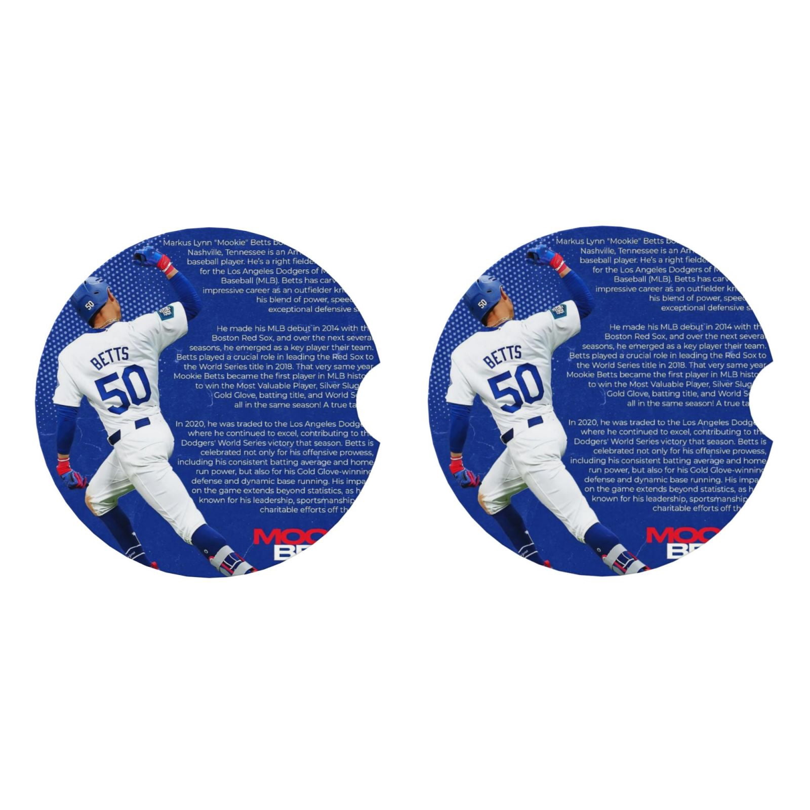 Mookie Betts 2025 Baseball Fan Essentials: Team Ceramic Car Coasters (2 ...