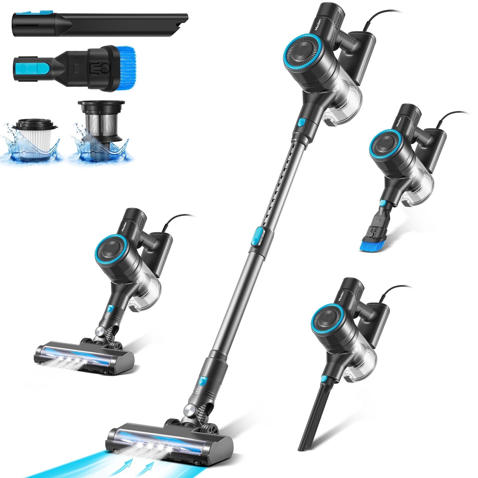 Moolan Corded Stick Vacuum, 6 in 1 Lightweight Vacuum with 4 LED ...