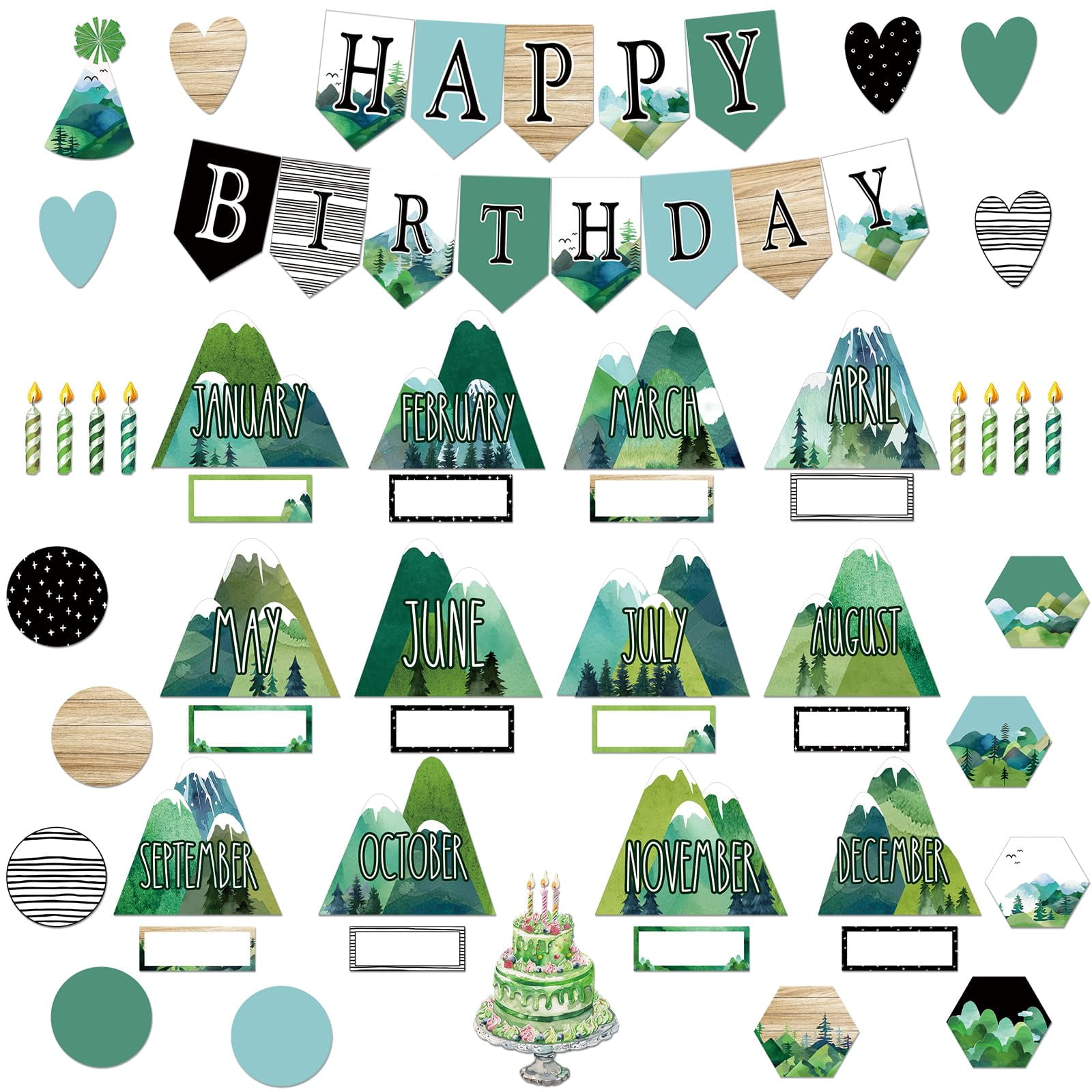 Mooliwe 102 Pcs Scandi Mountains Happy SMRBirthday Bulletin Set ...