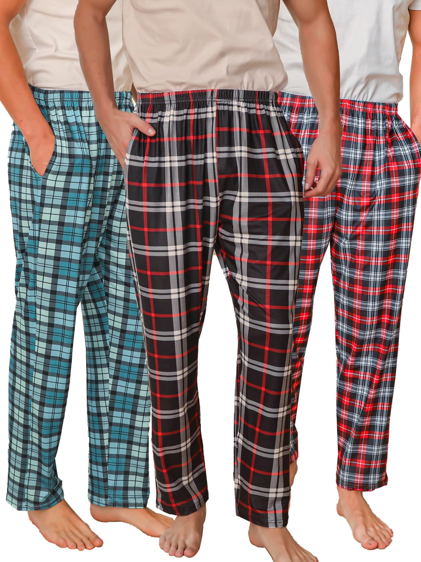 Moolmeyno 3PCS Mens Pajamas Pants Silky Fabric Long Pants Loungewear ...