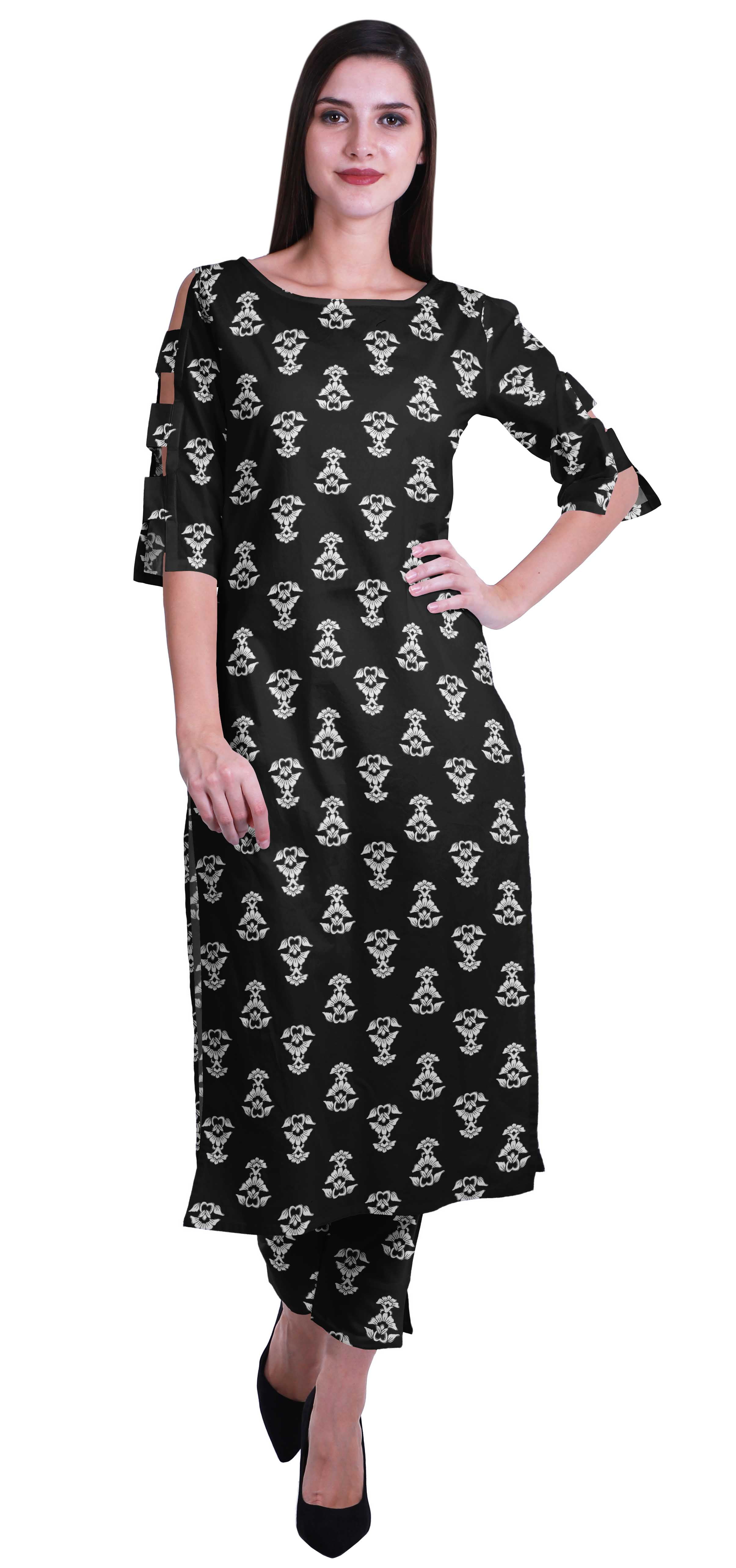 Moomaya 2-Piece Womens Cotton Printed Kurta Pant Set Indian Dress ...