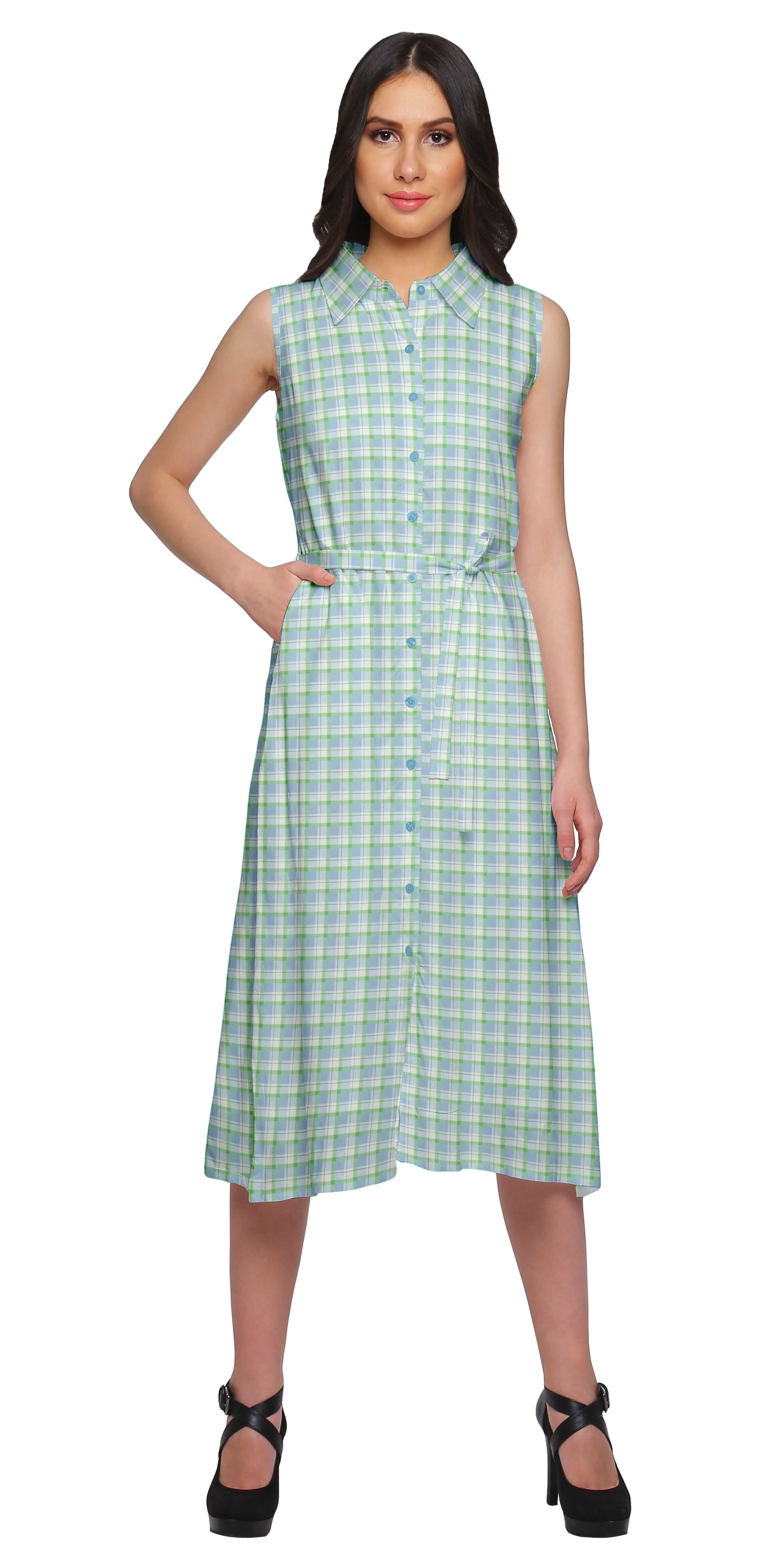 Moomaya Adjustable Fabric Belt Printed Lapel Collar Button Down Casual ...