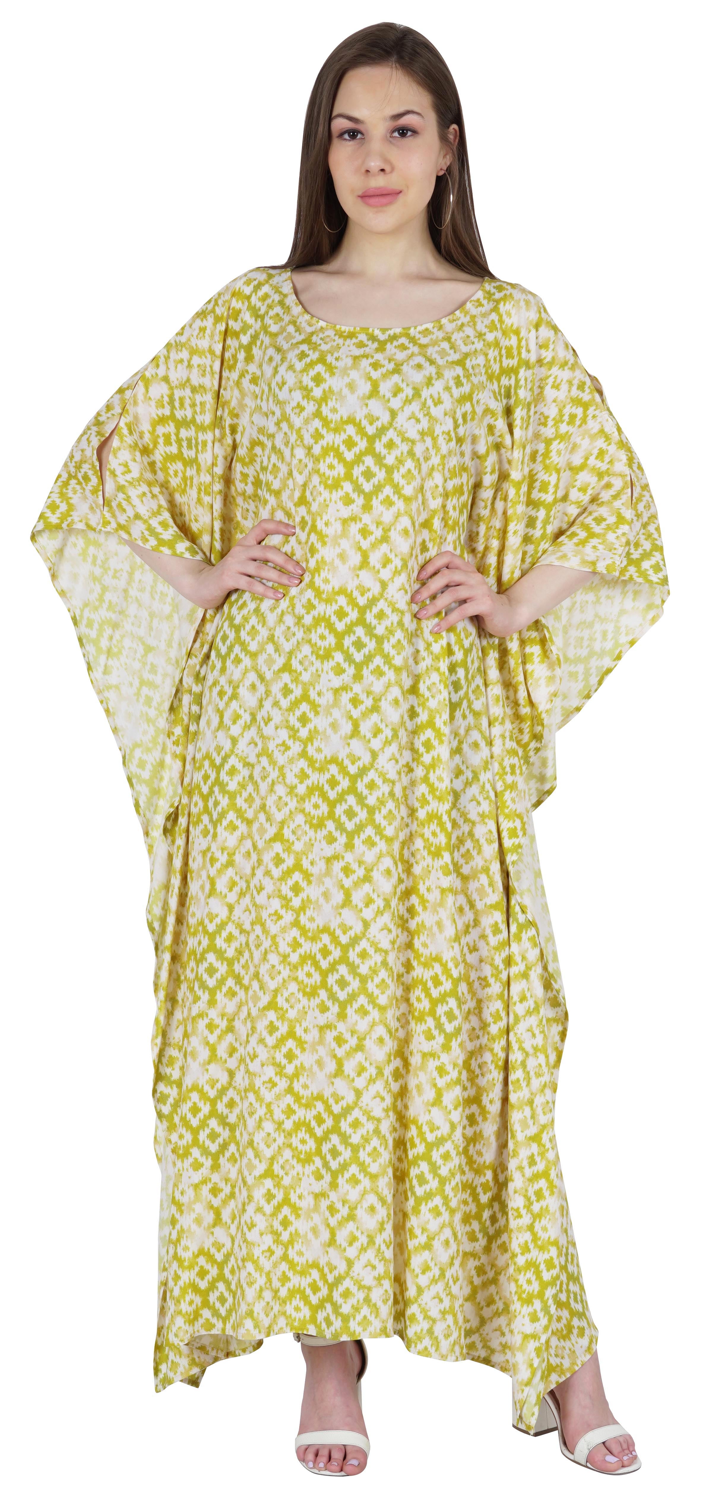 Moomaya Boat Neck Caftan Rayon Cover Up Printed Cold Shoulder Kaftan ...