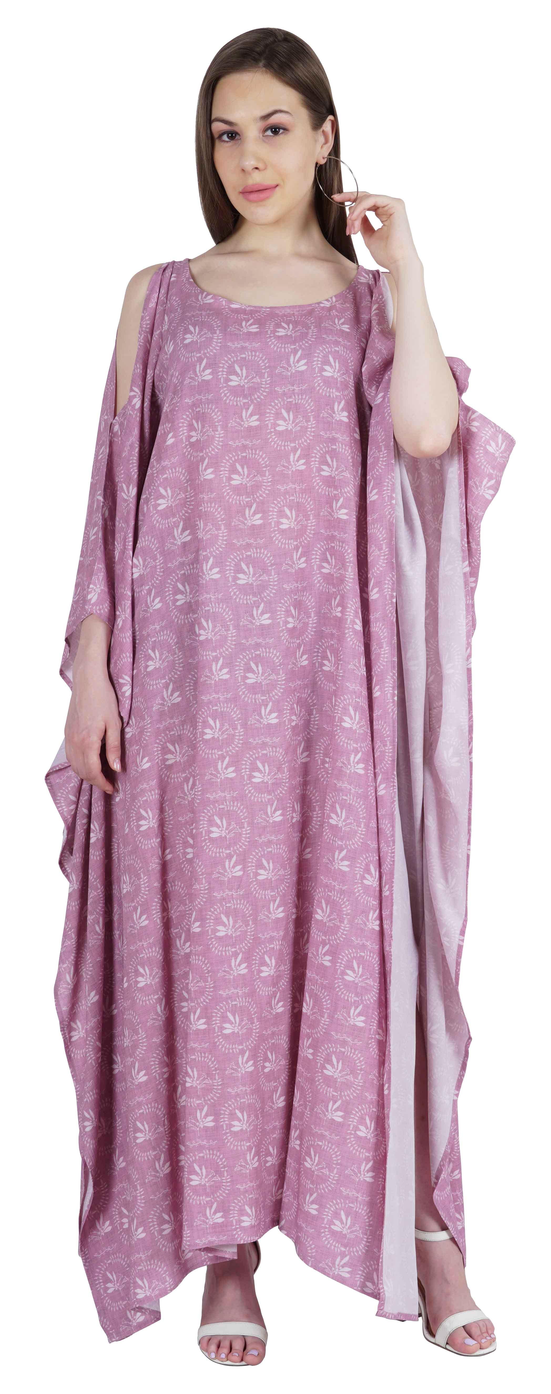 Moomaya Boat Neck Caftan Rayon Cover Up Printed Cold Shoulder Kaftan ...