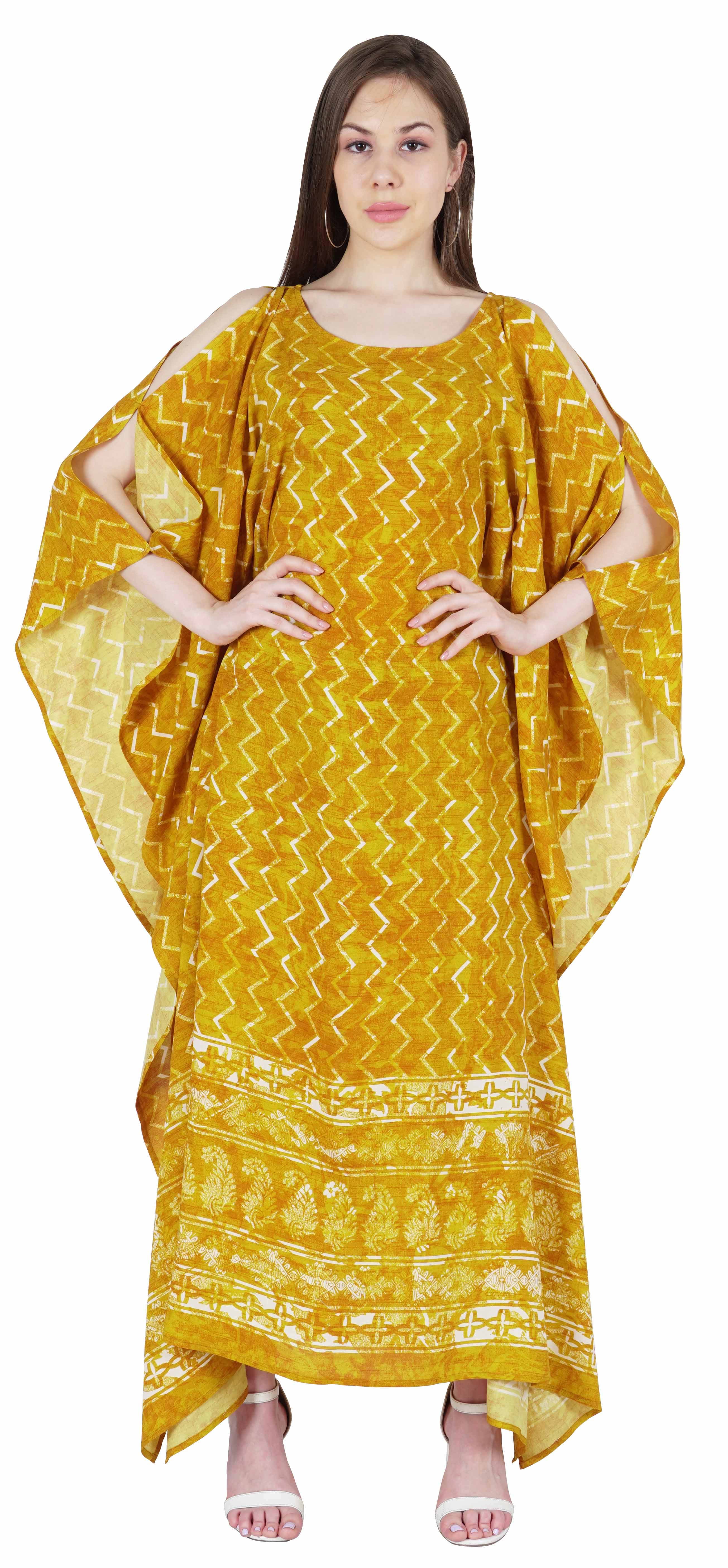 Moomaya Boat Neck Caftan Rayon Cover Up Printed Cold Shoulder Kaftan ...