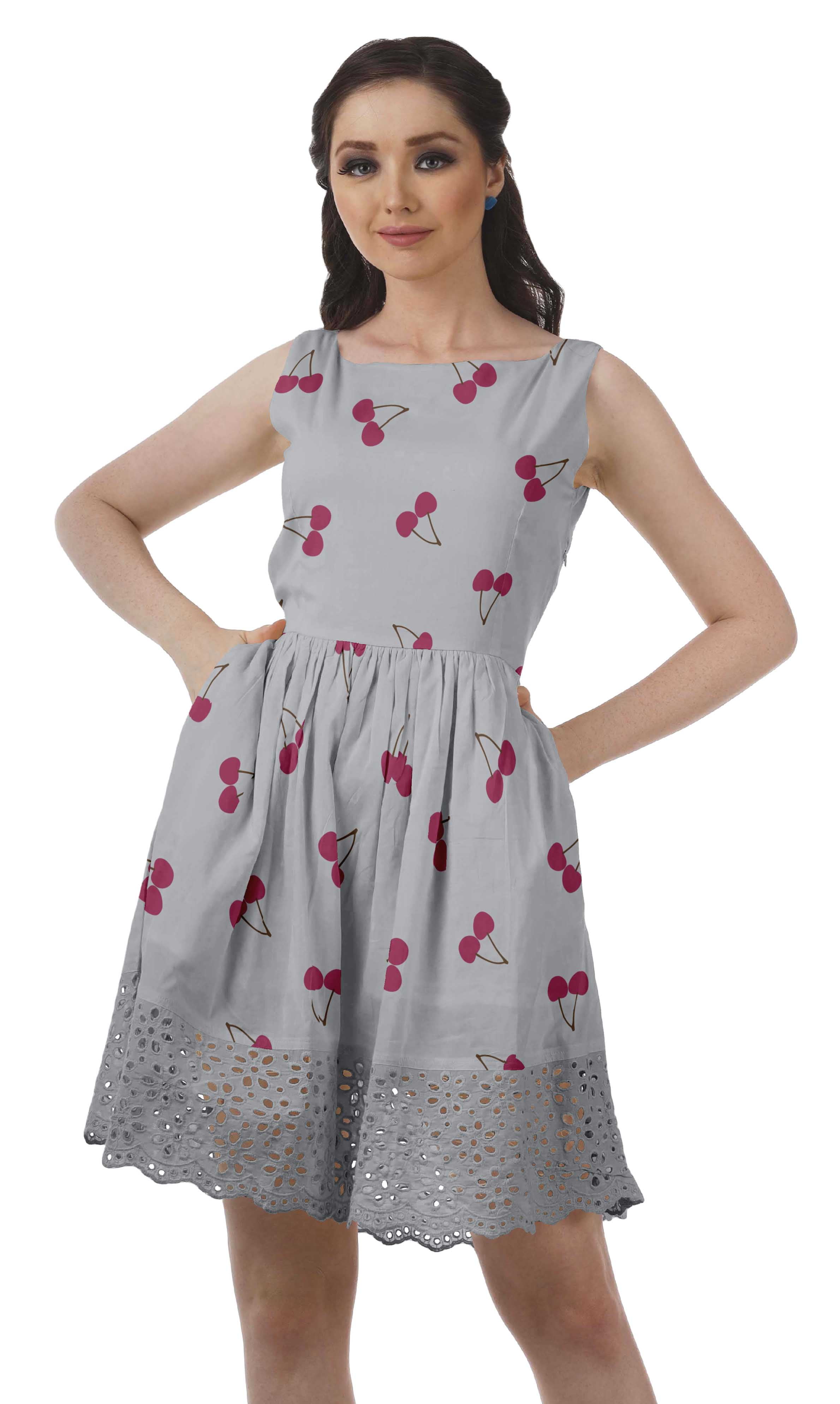 Moomaya Boat Neck Sleeveless Pouf Dress Lace Cocktail Mini Dress With ...
