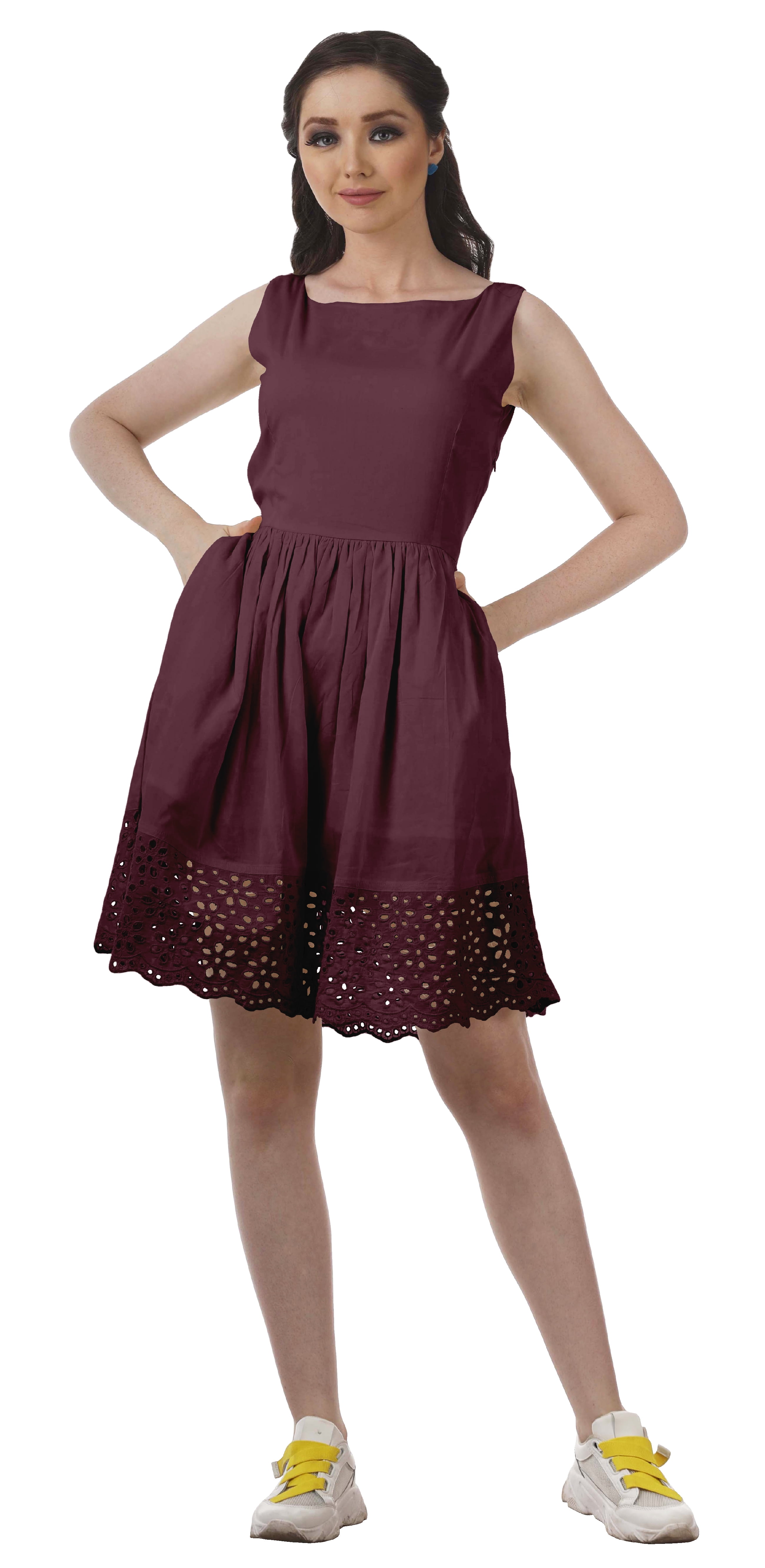 Moomaya Boat Neck Sleeveless Pouf Dress Lace Cocktail Mini Dress With ...