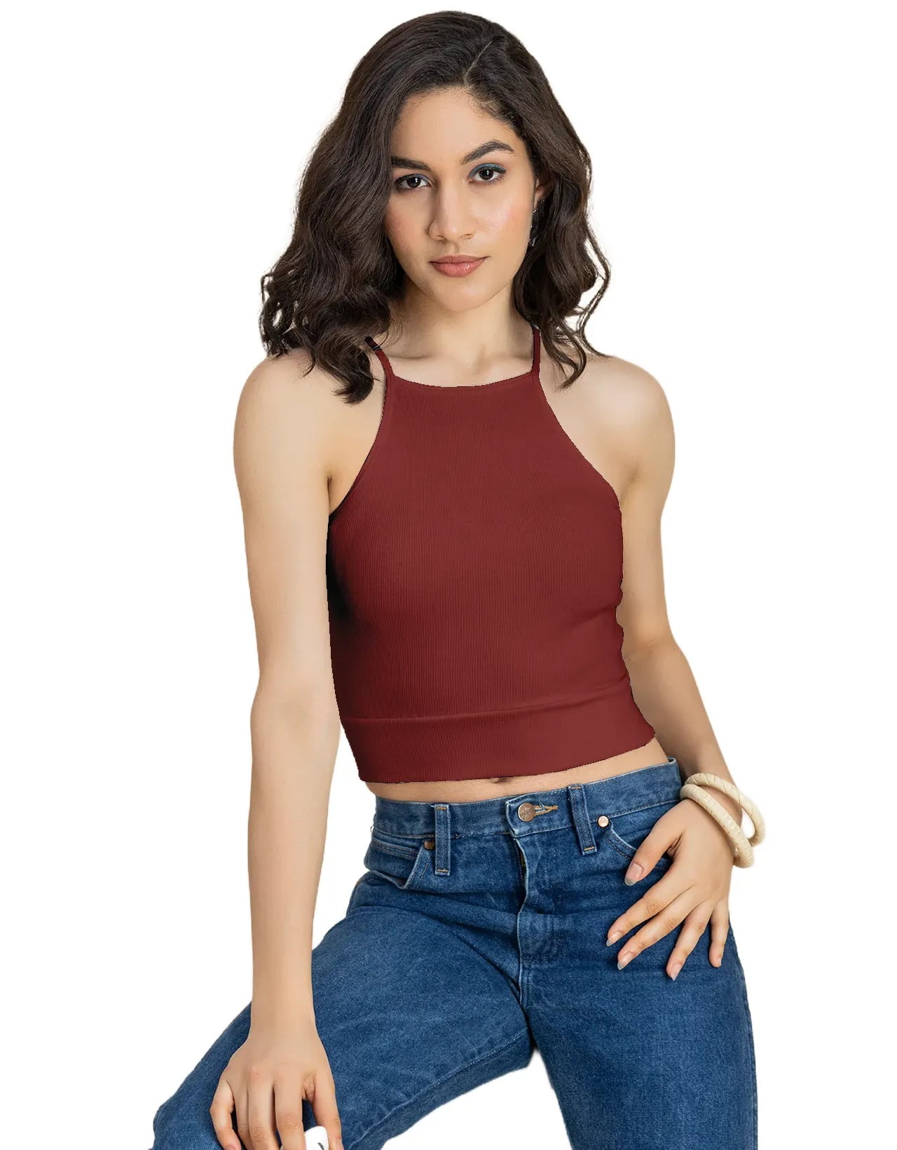 Moomaya Casuals, Sporty Crop Top, Sleeveless Knitted Styled Back Top ...